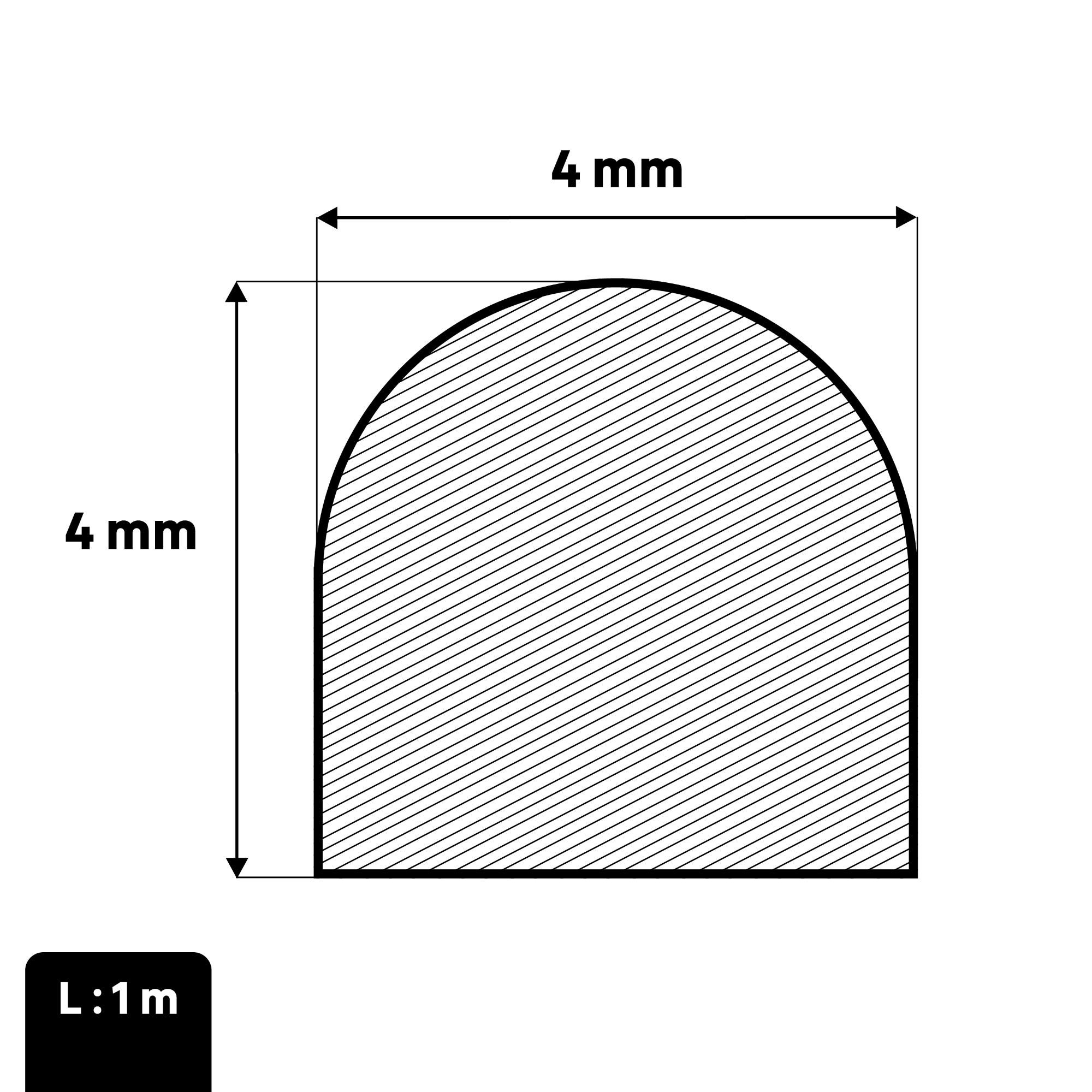 Teava semirotunda PVC, 4 x 4 x 1 mm, L = 1 m, alba