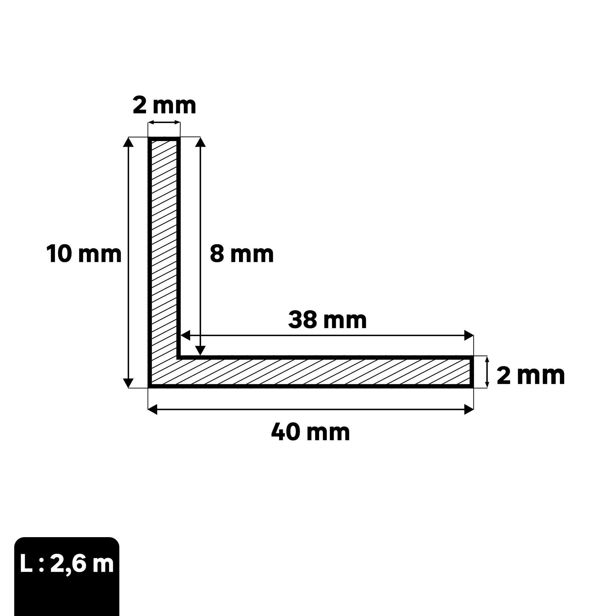 Cornier PVC, 40 x 10 x 2 mm, L = 2.6 m, negru