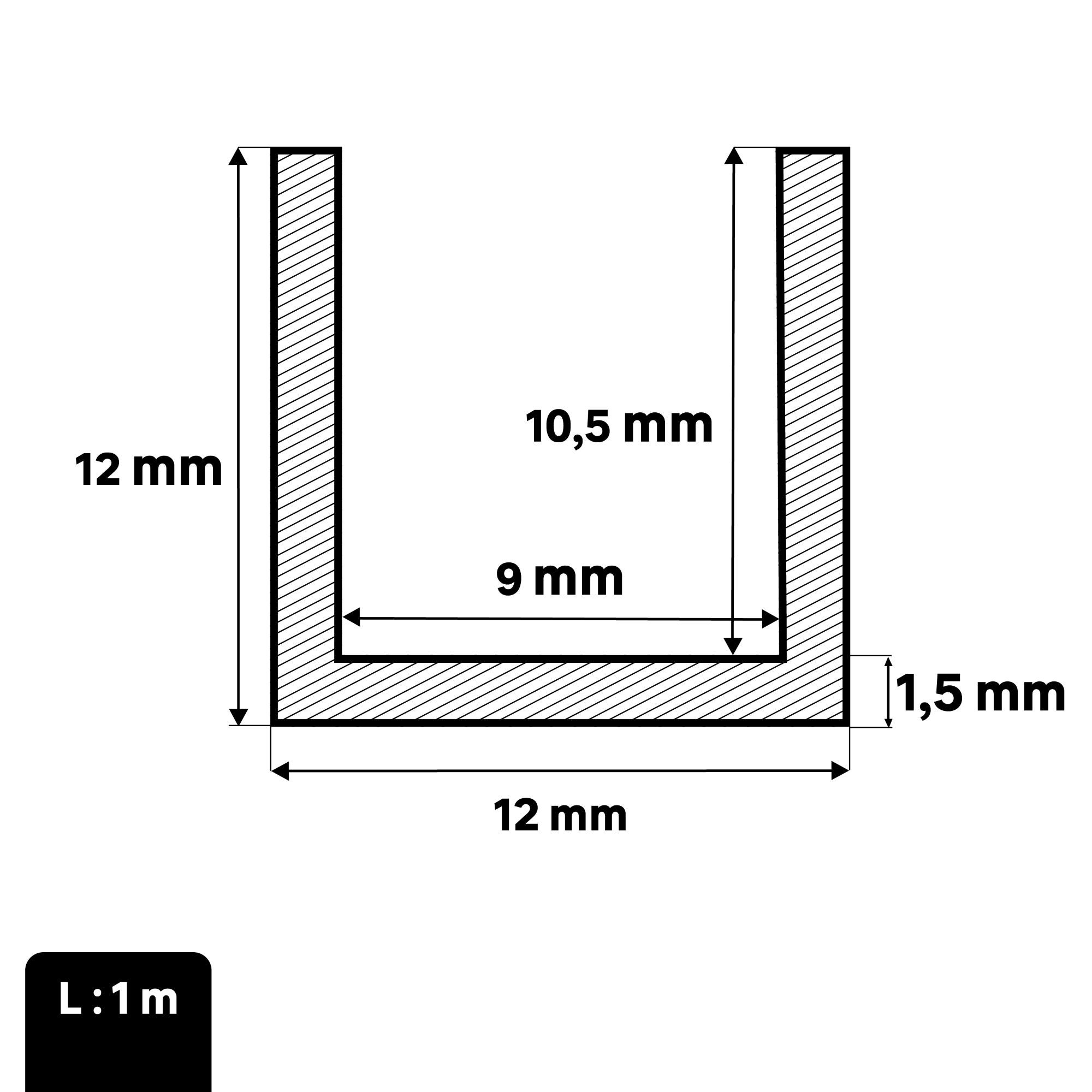Profil U PVC, 12 x 12 x 1.5 mm, L = 1 m, alb