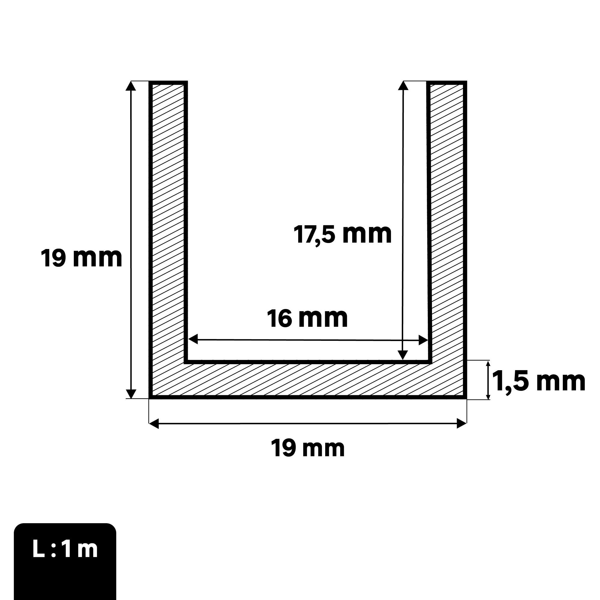 Profil U PVC, 19 x 19 x 1.5 mm, L = 1 m, alb