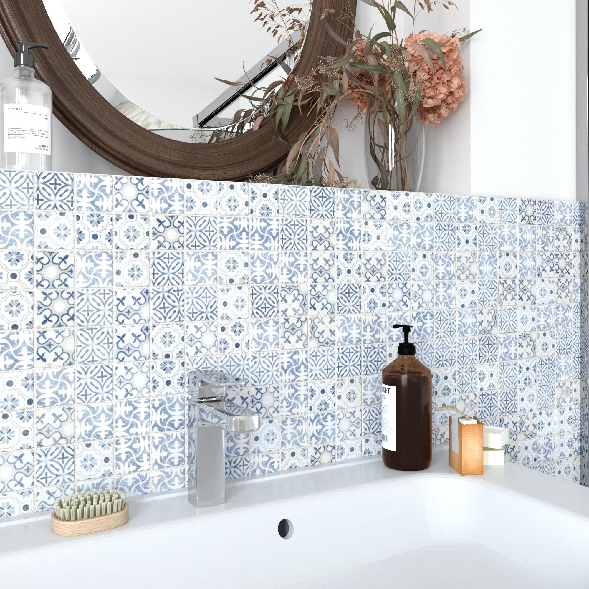 Mozaic sticla reciclata 30 x 30 cm, Artens, alb/albastru