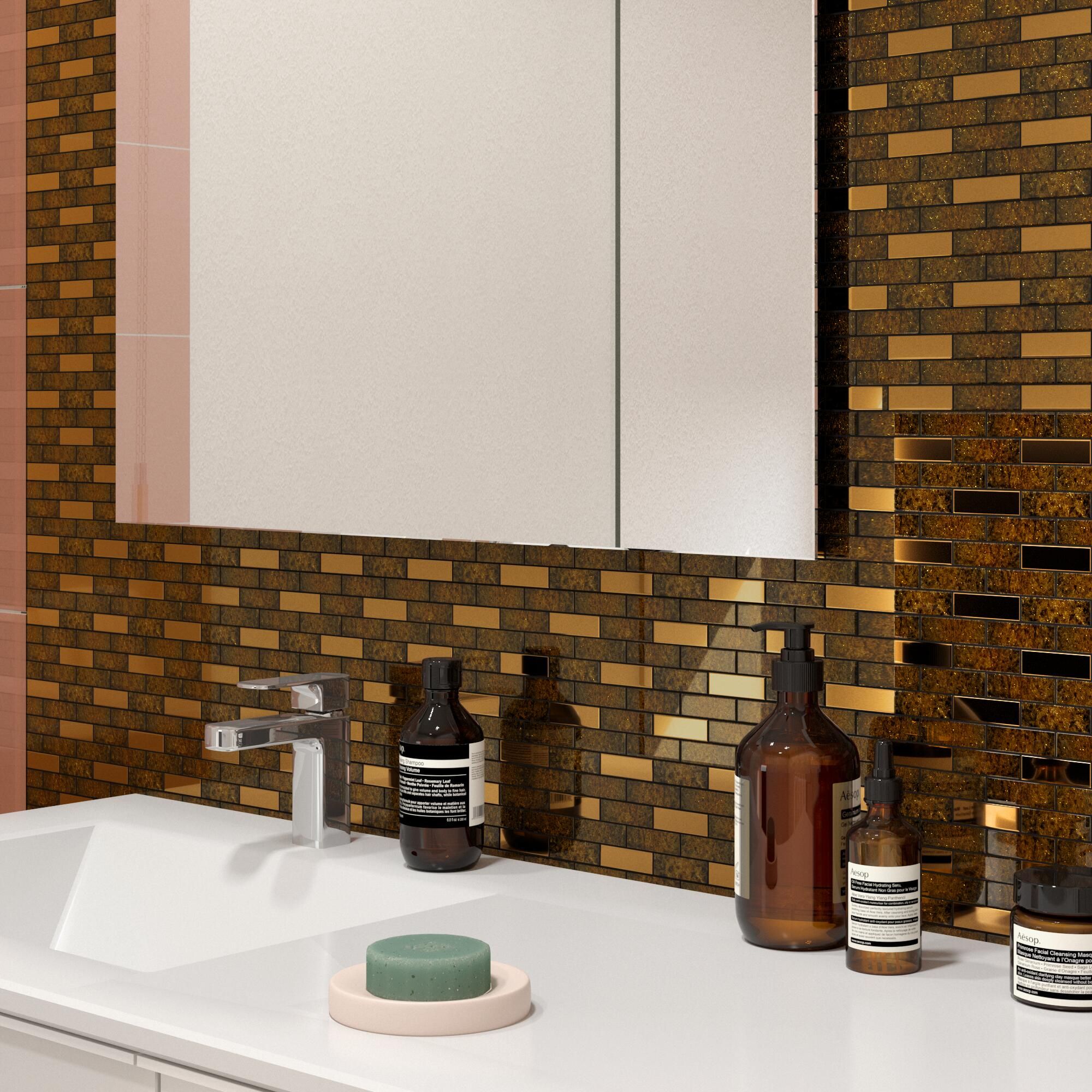 Mozaic sticla si metal 30 x 30 cm, Artens, maro