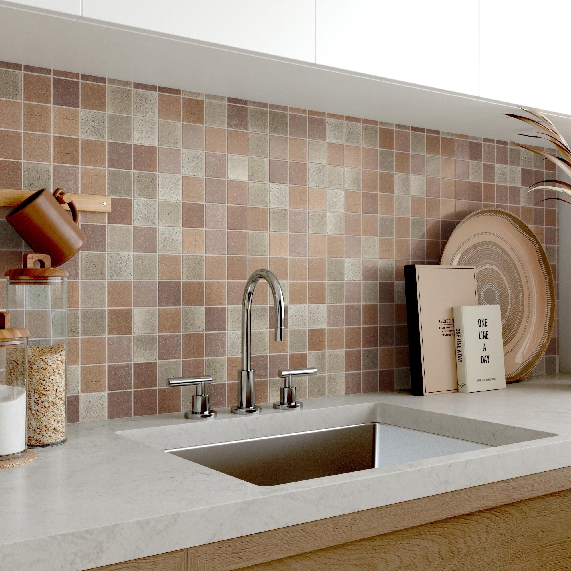 Mozaic ceramic 30 x 30 cm, Artens, alb/cafeniu