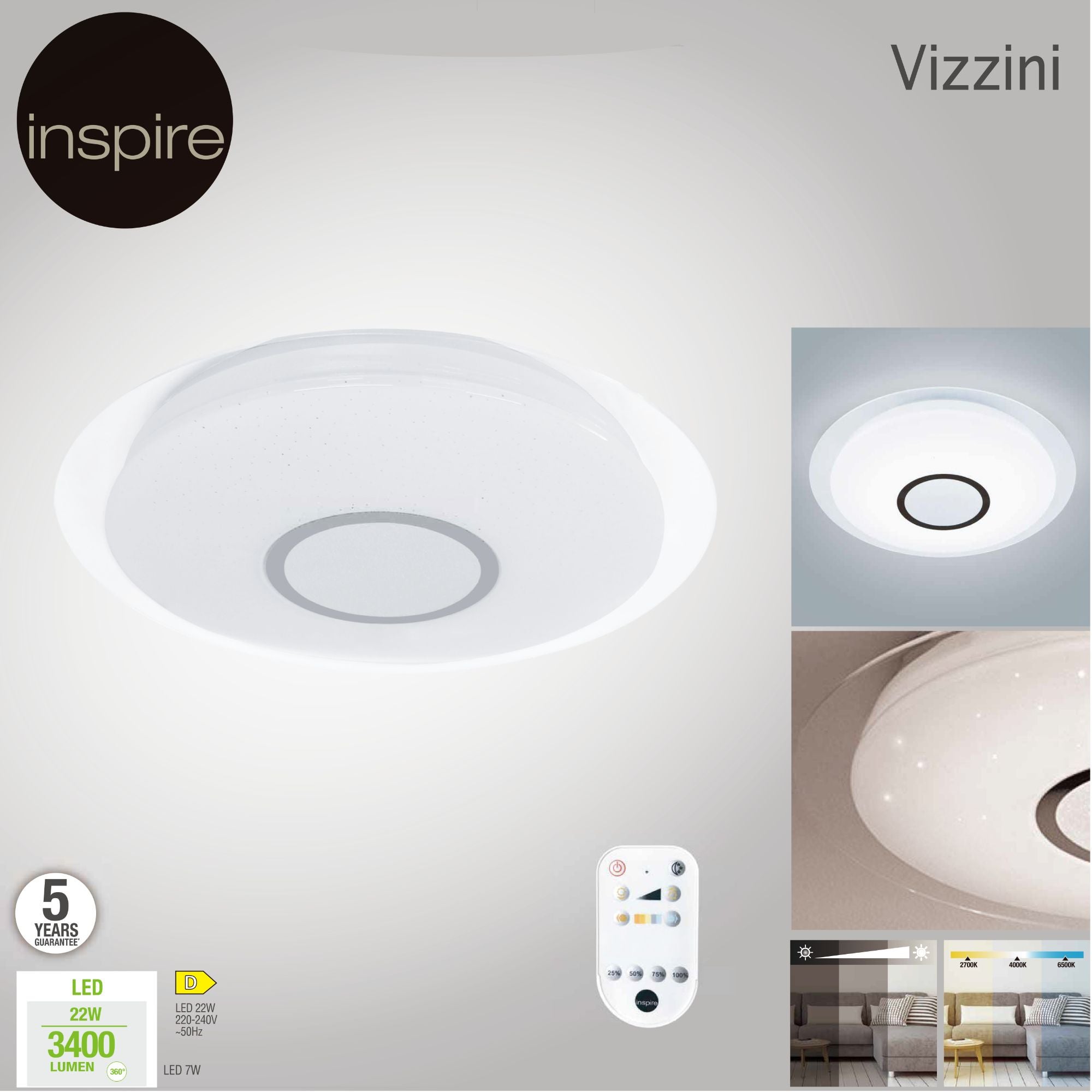 Plafoniera Inspire LED Vizzini, 2500 lm, dimabila, alb