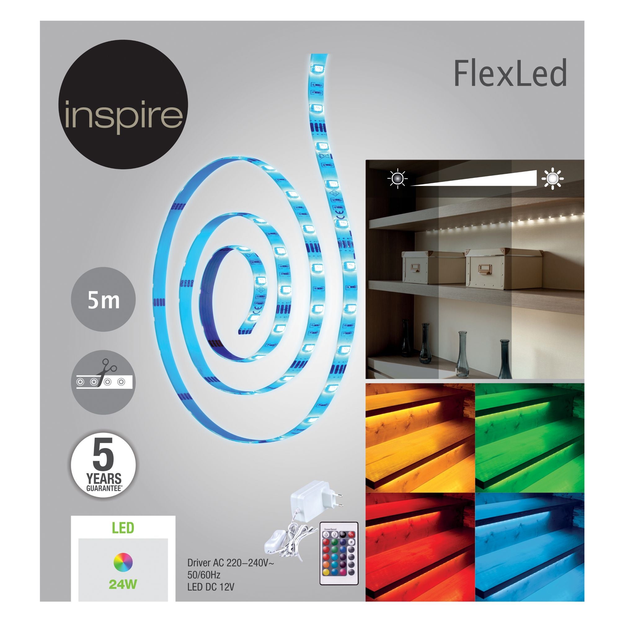 Kit banda LED, RGB, 5m, 24w, IP20