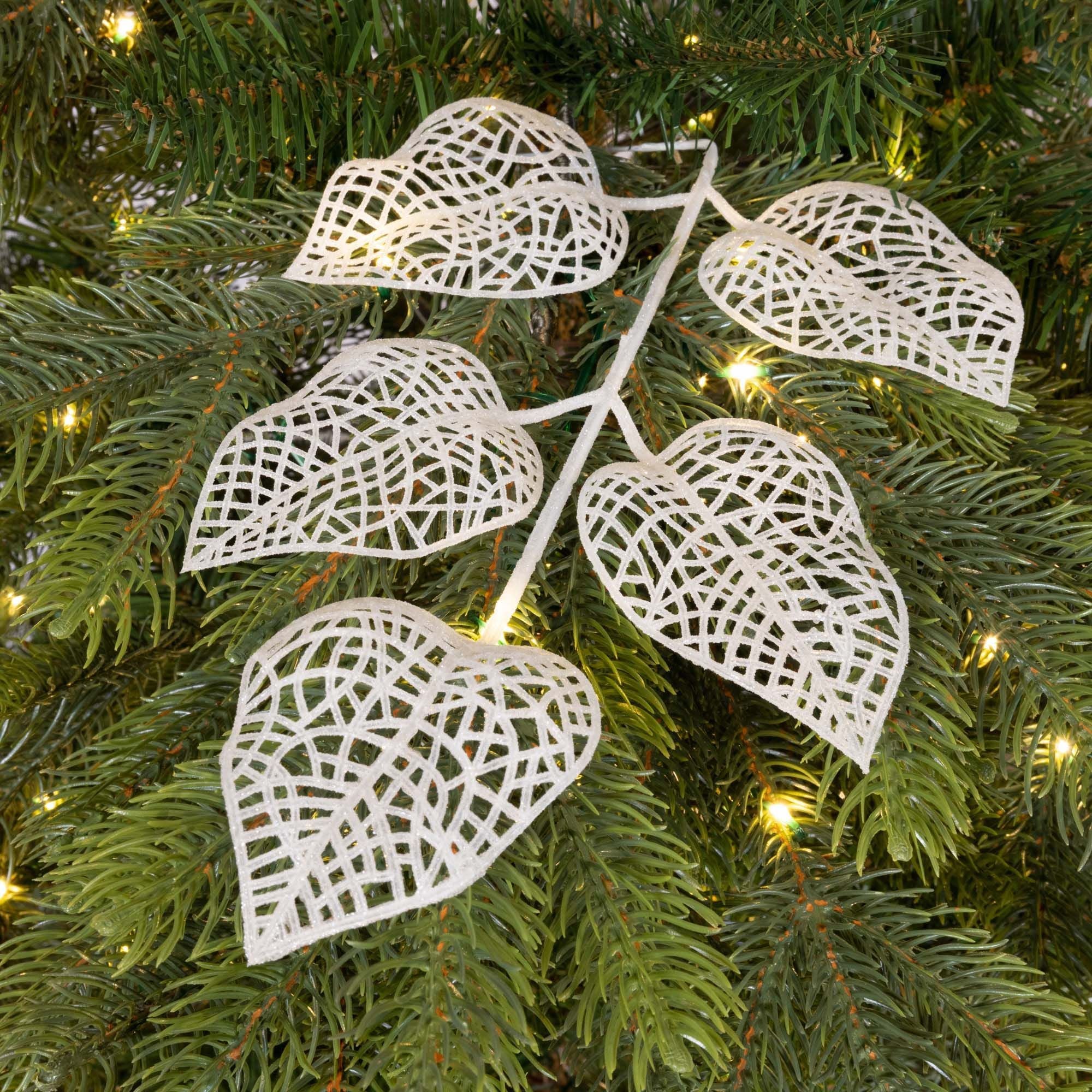 Decoratiune Craciun, pentru brad, model frunza, cu sclipici, plastic ...