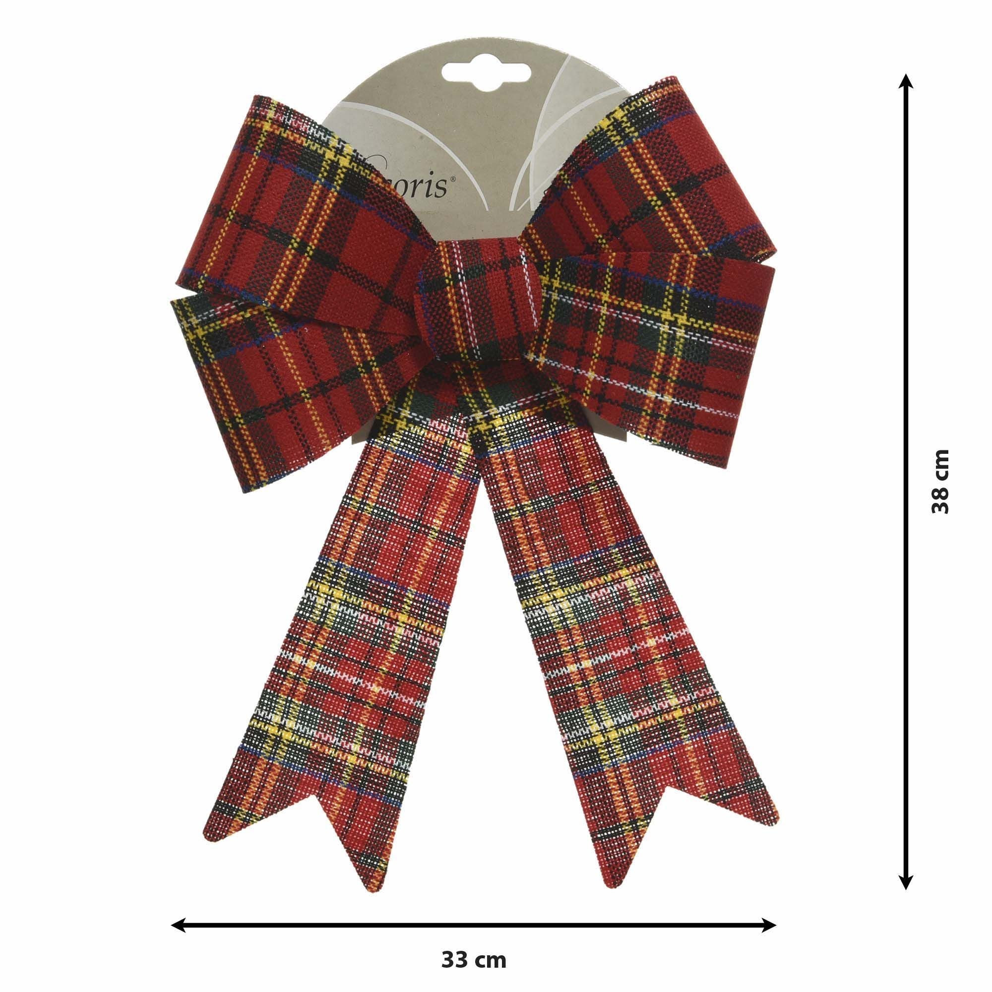 Decoratiune Craciun, pentru brad, model funda in carouri, cu clips ...