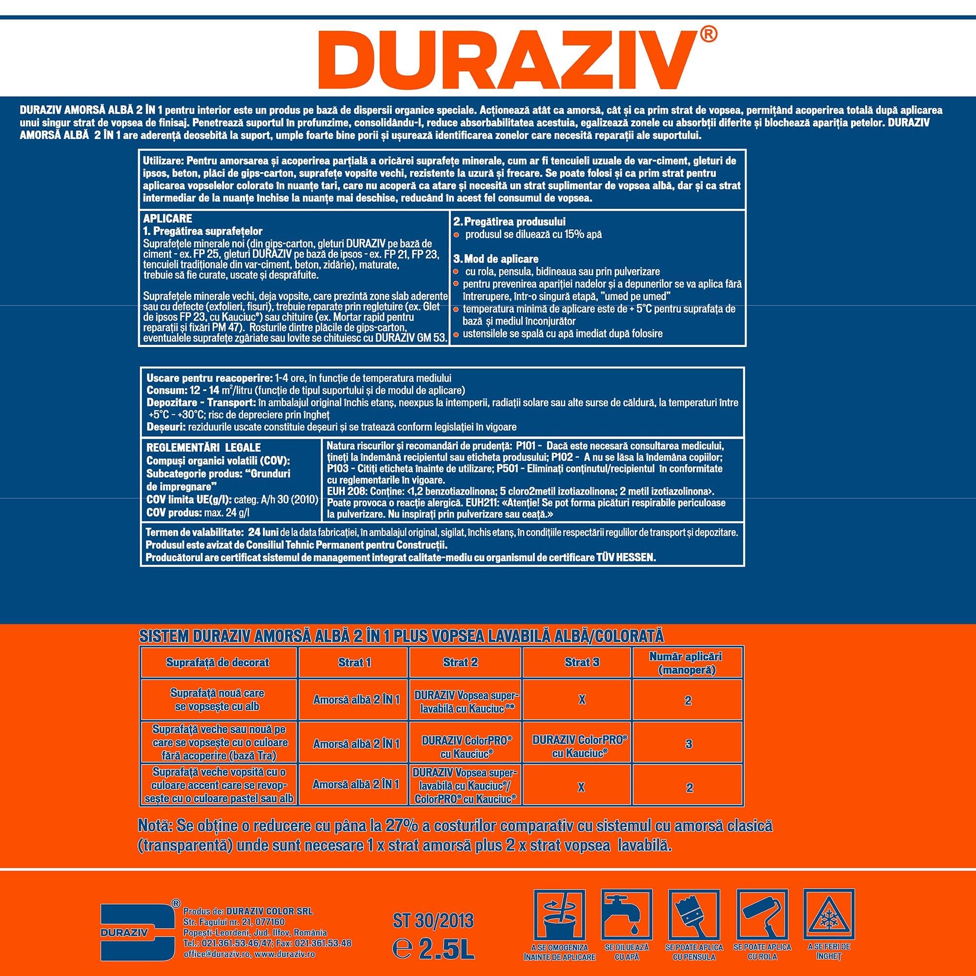 Amorsa 2 in 1 Duraziv pentru perete, interior, alb, 2.5 L