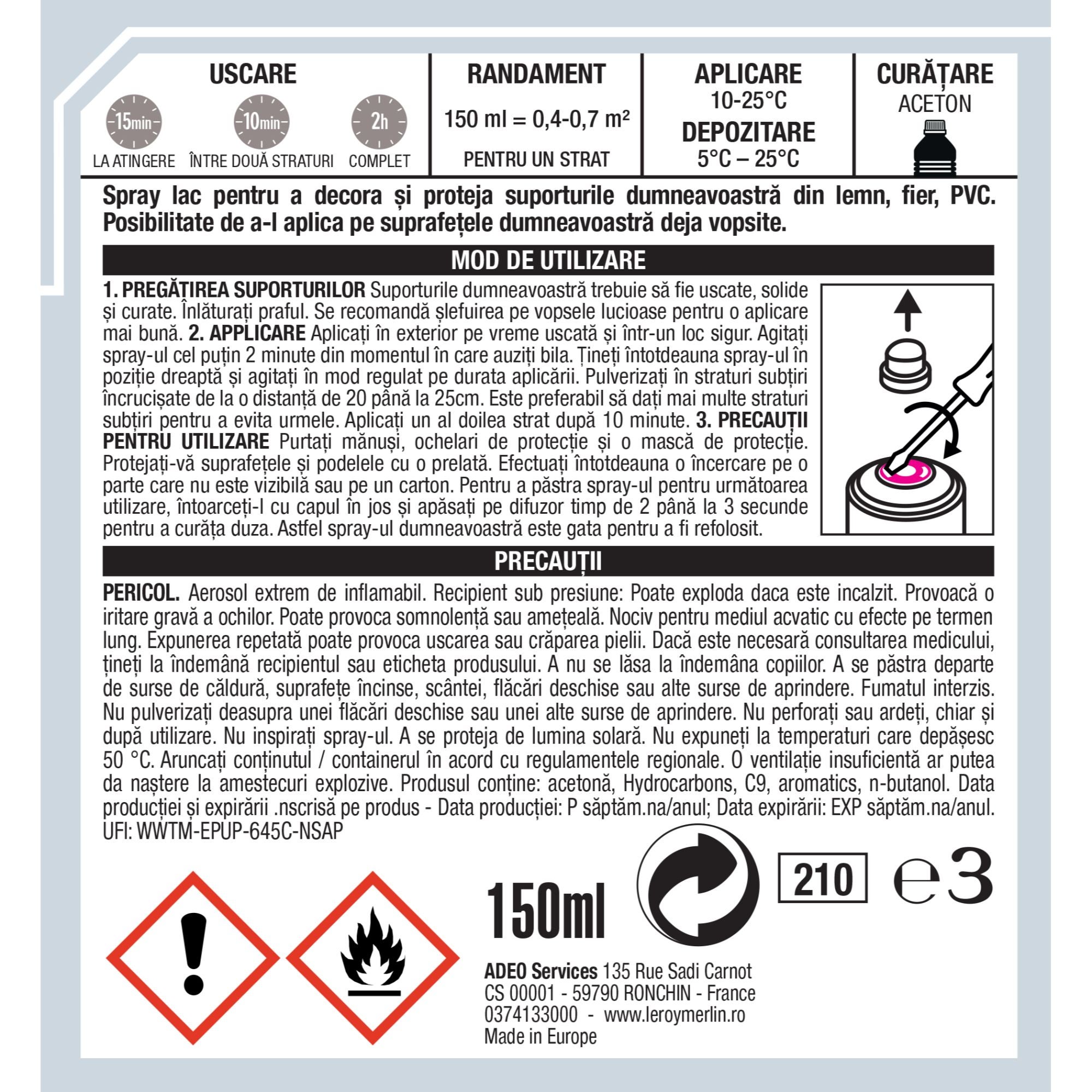 Spray lac Luxens, transparent, mat, 150 ml