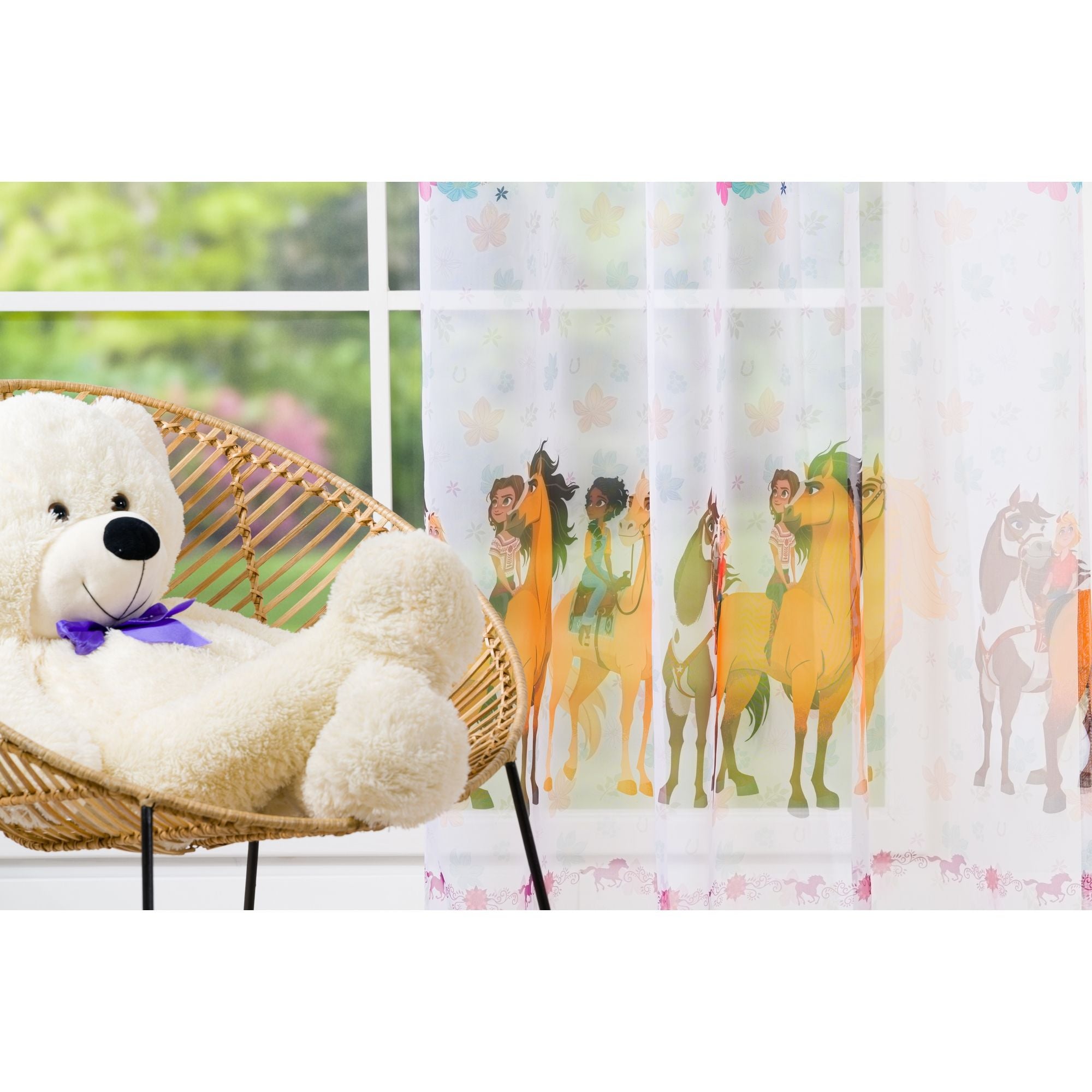 Perdea copii 300 x 245 cm Spirit, model animale, cu rejansa, alb/roz