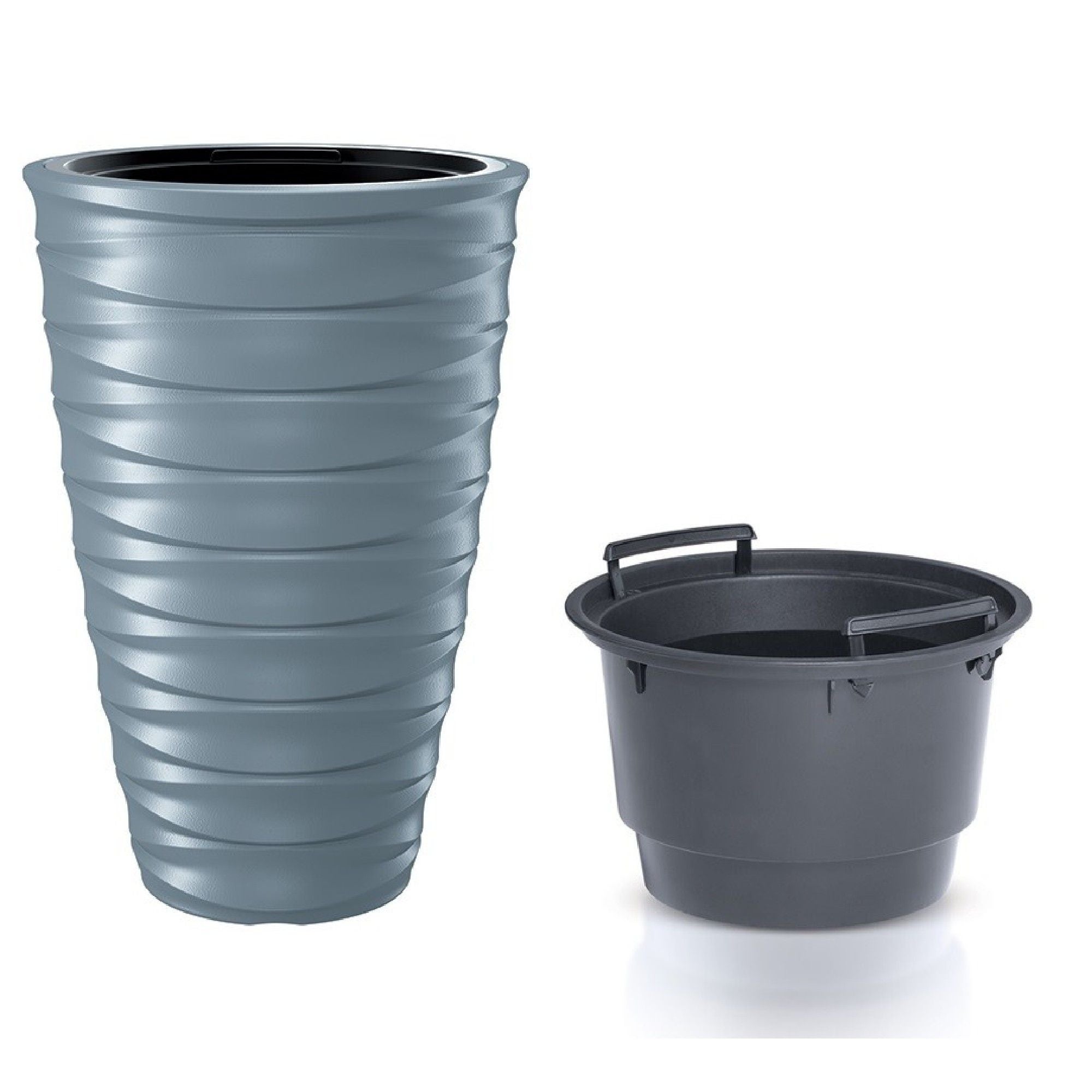 Ghiveci flori Freze, cu sistem irigare, rotund, plastic, Ø 38.3 cm, gri