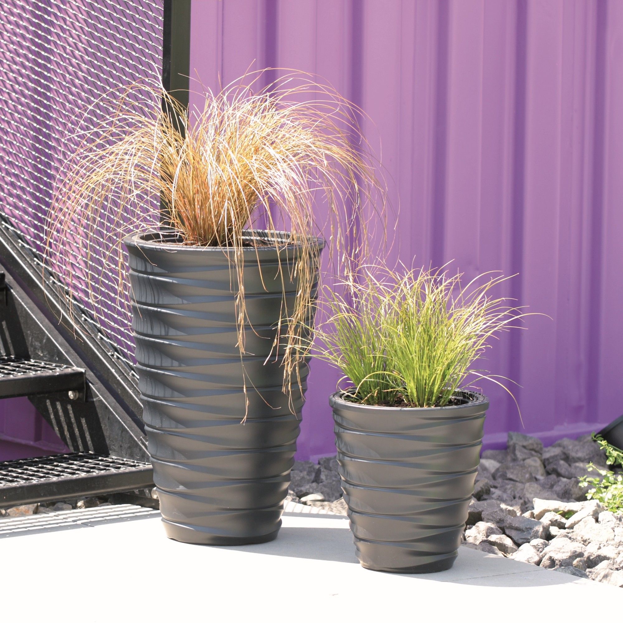 Ghiveci flori Freze, cu sistem irigare, rotund, plastic, Ø 38.3 cm, gri