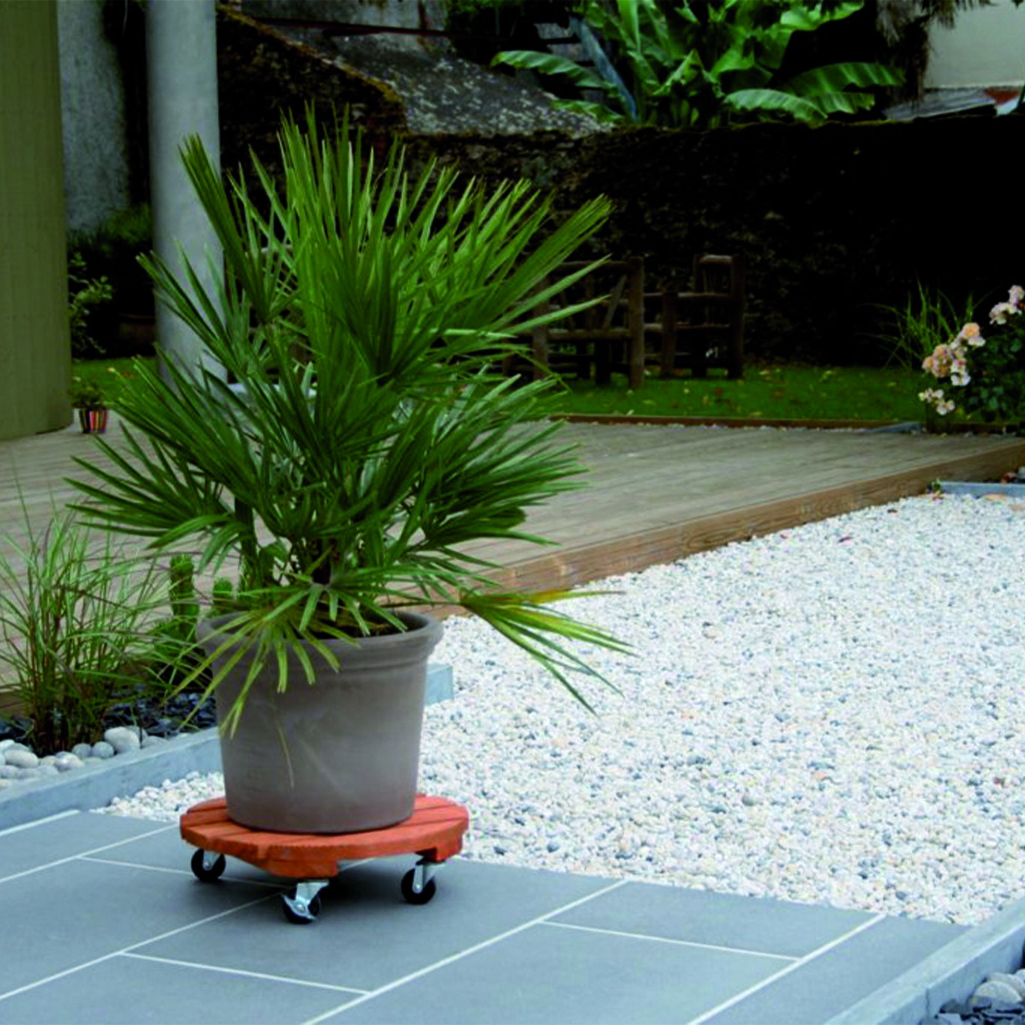 Suport cu roti pentru ghiveci, rotund, lemn, Ø 30 cm, max 120 kg