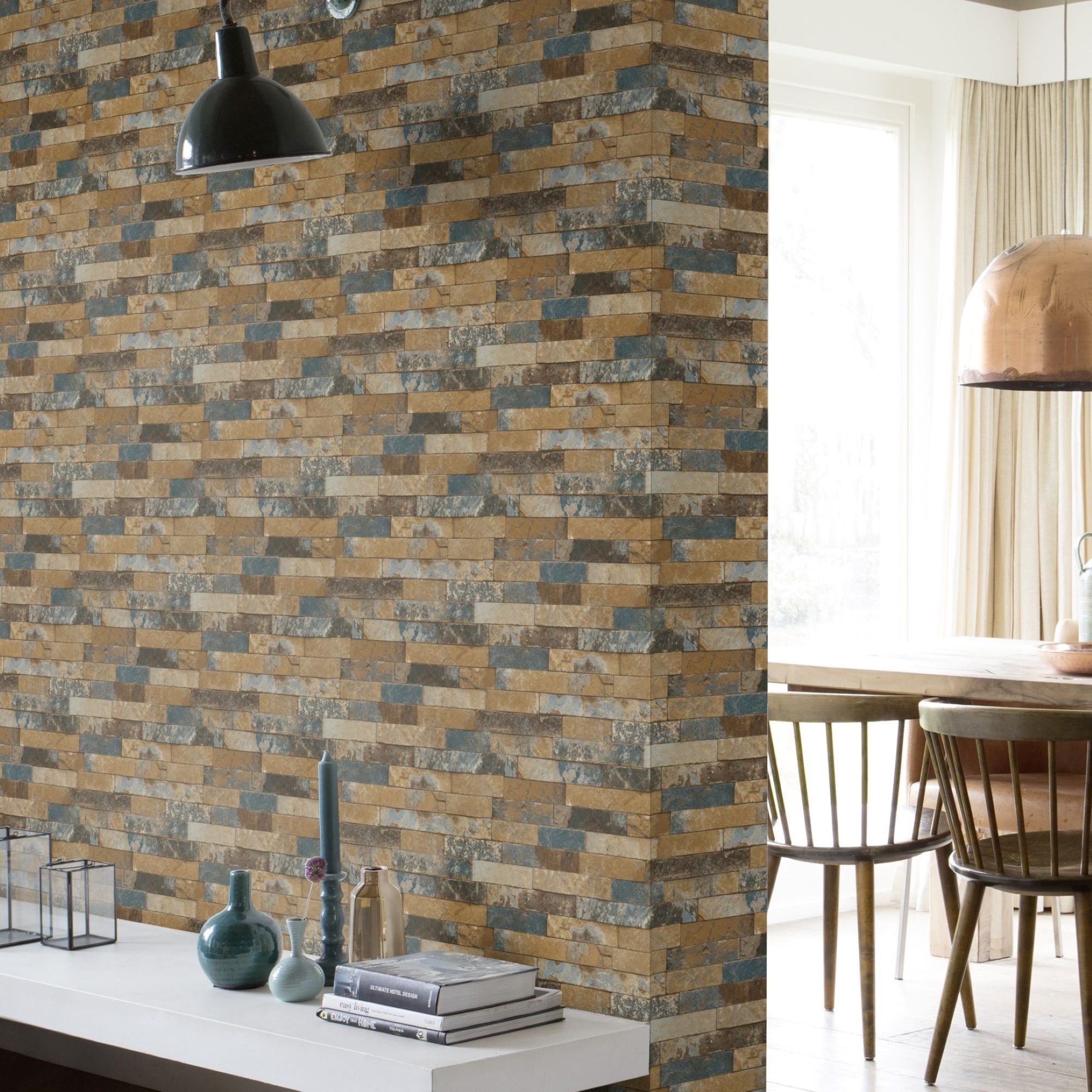 Tapet vinil, model tip piatra, maro, rola 10 x 0.53 m