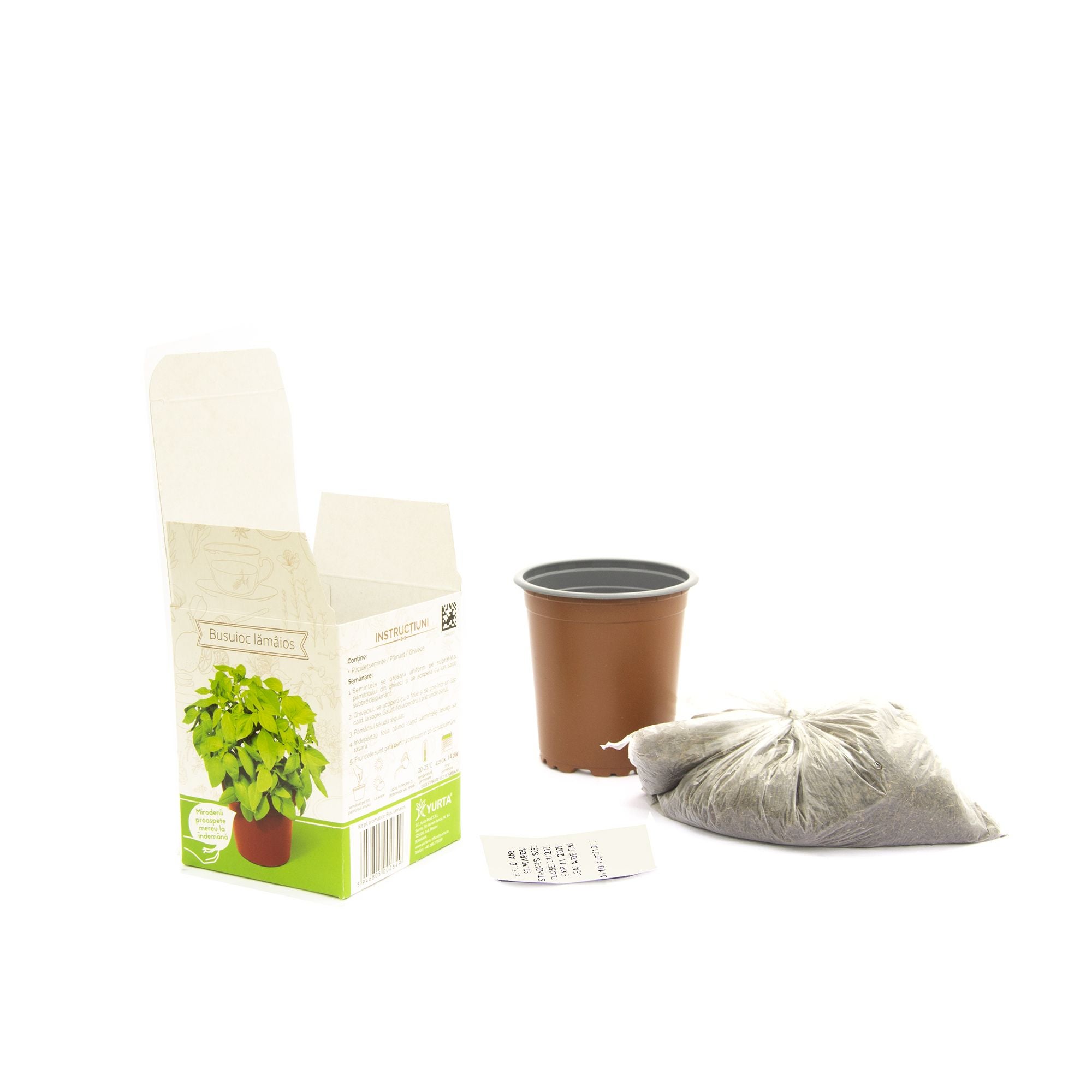 Set de cultivare in ghiveci, soi de busuioc lamaios, Ocimum lemon