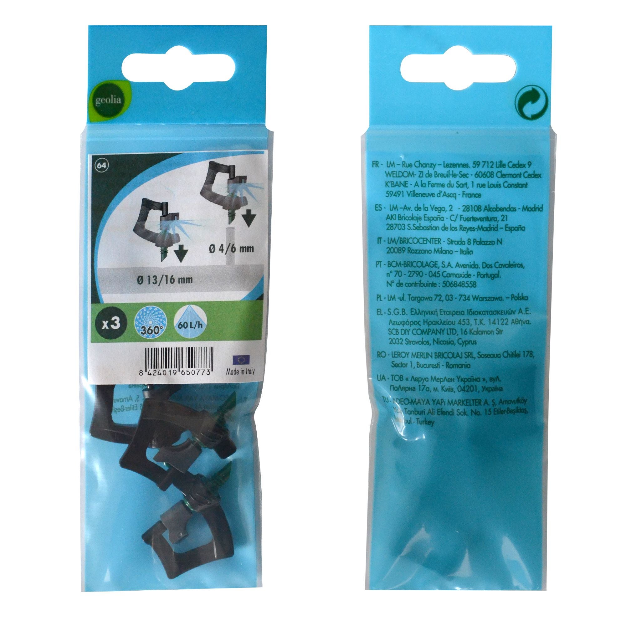 Microaspersoare Geolia, reglabile, polipropilena, 360°, 105 l/h (set 3 buc)