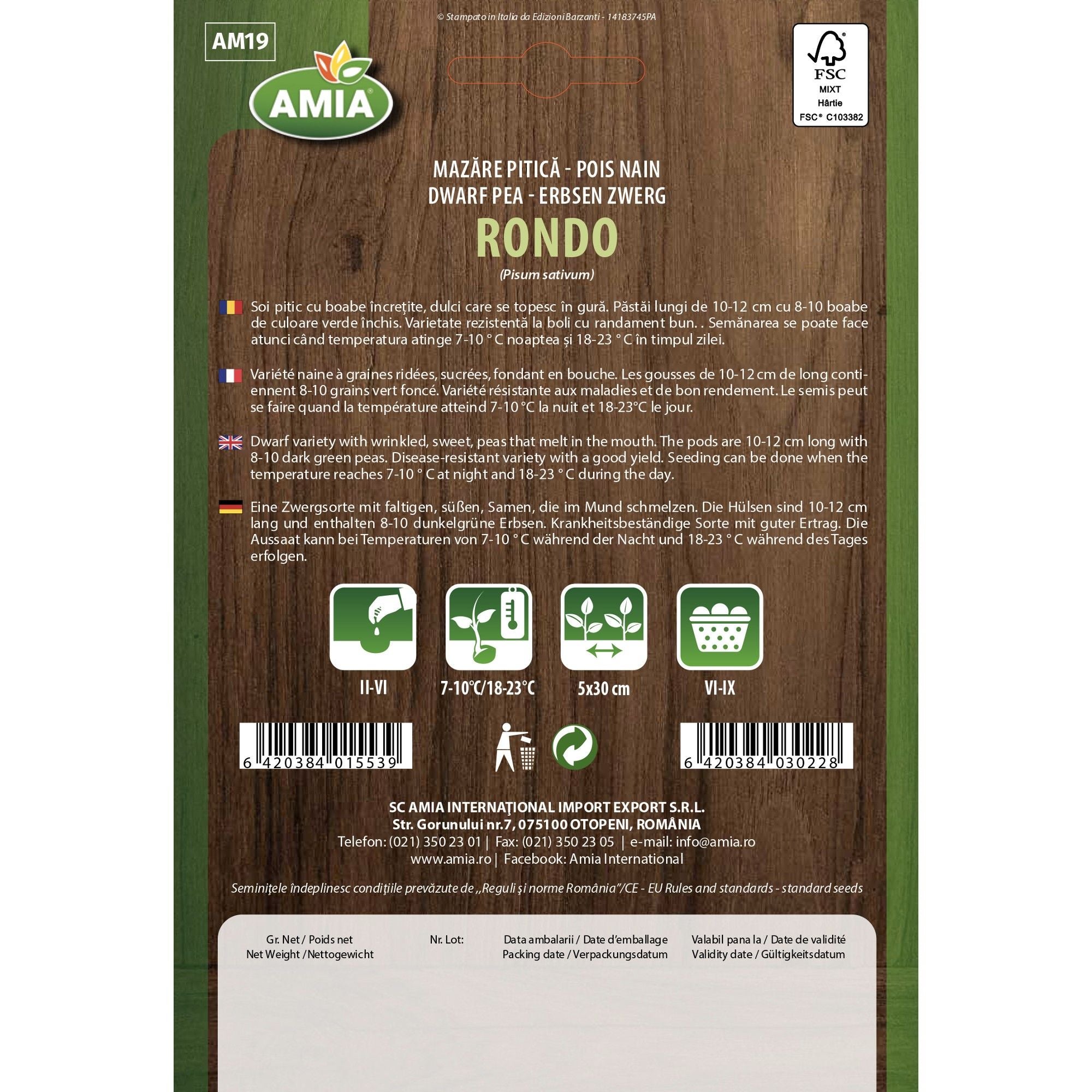 Seminte legume, mazare pitica Rondo, Amia