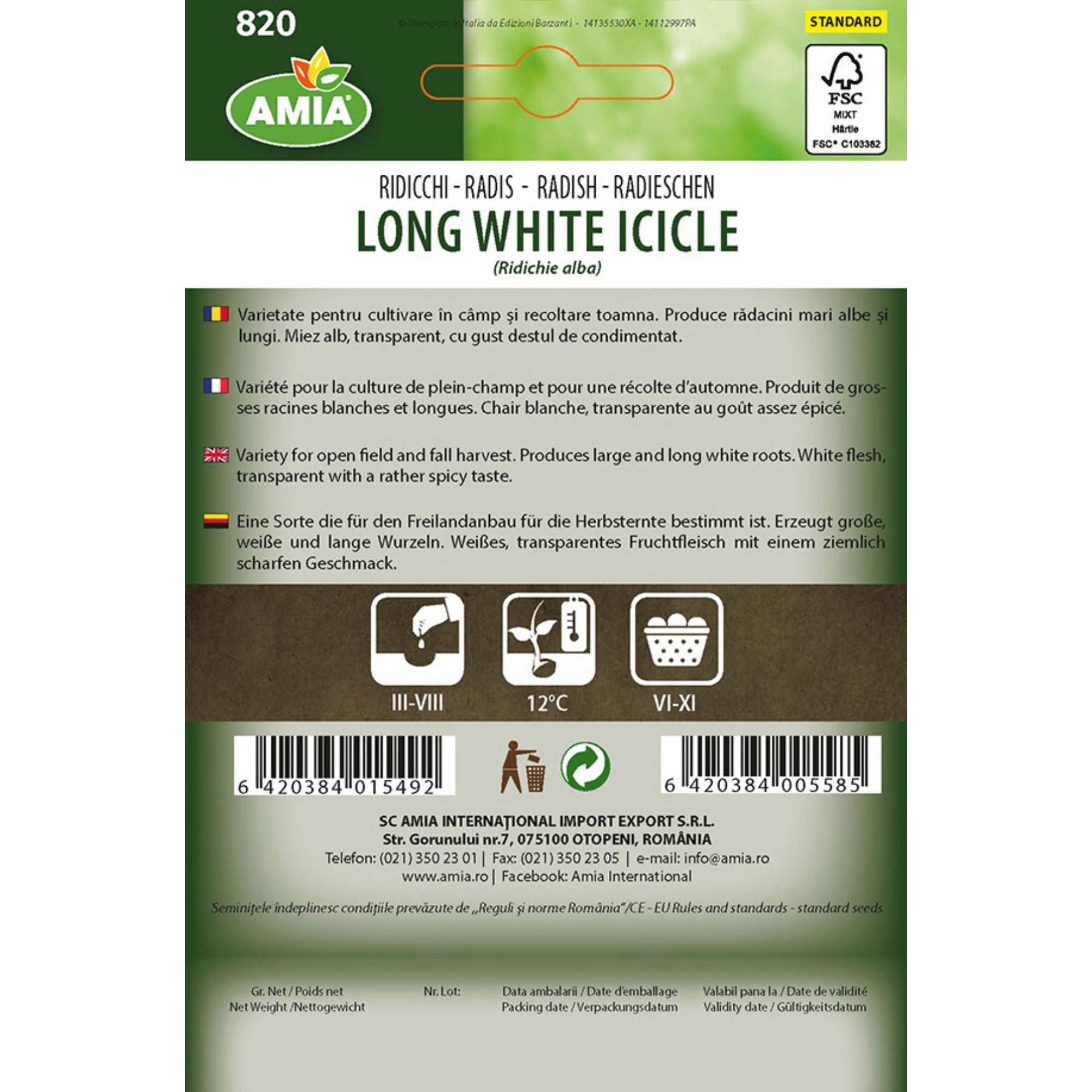 Seminte legume, ridiche albe, Amia