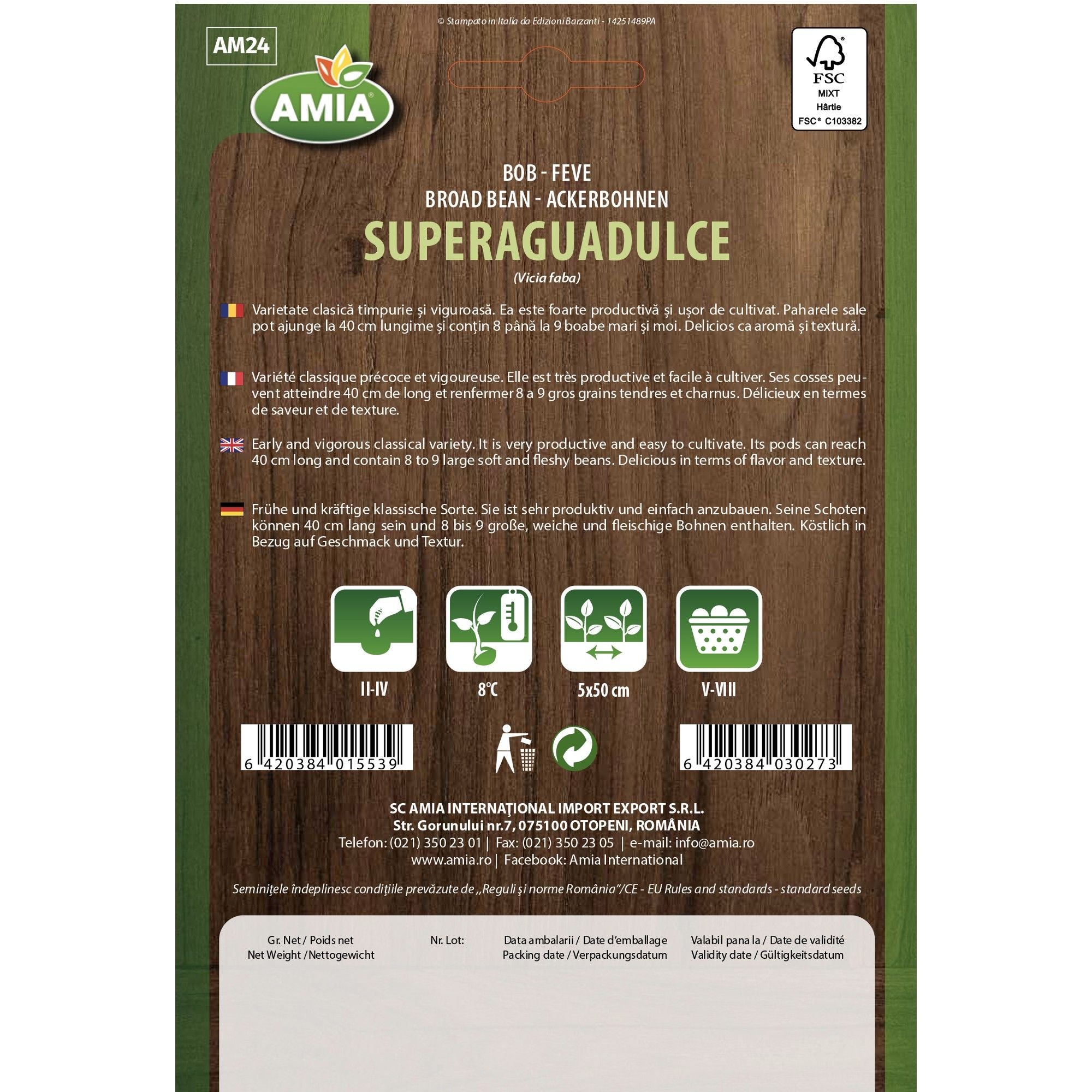 Seminte legume, bob Superaguadulce, Amia