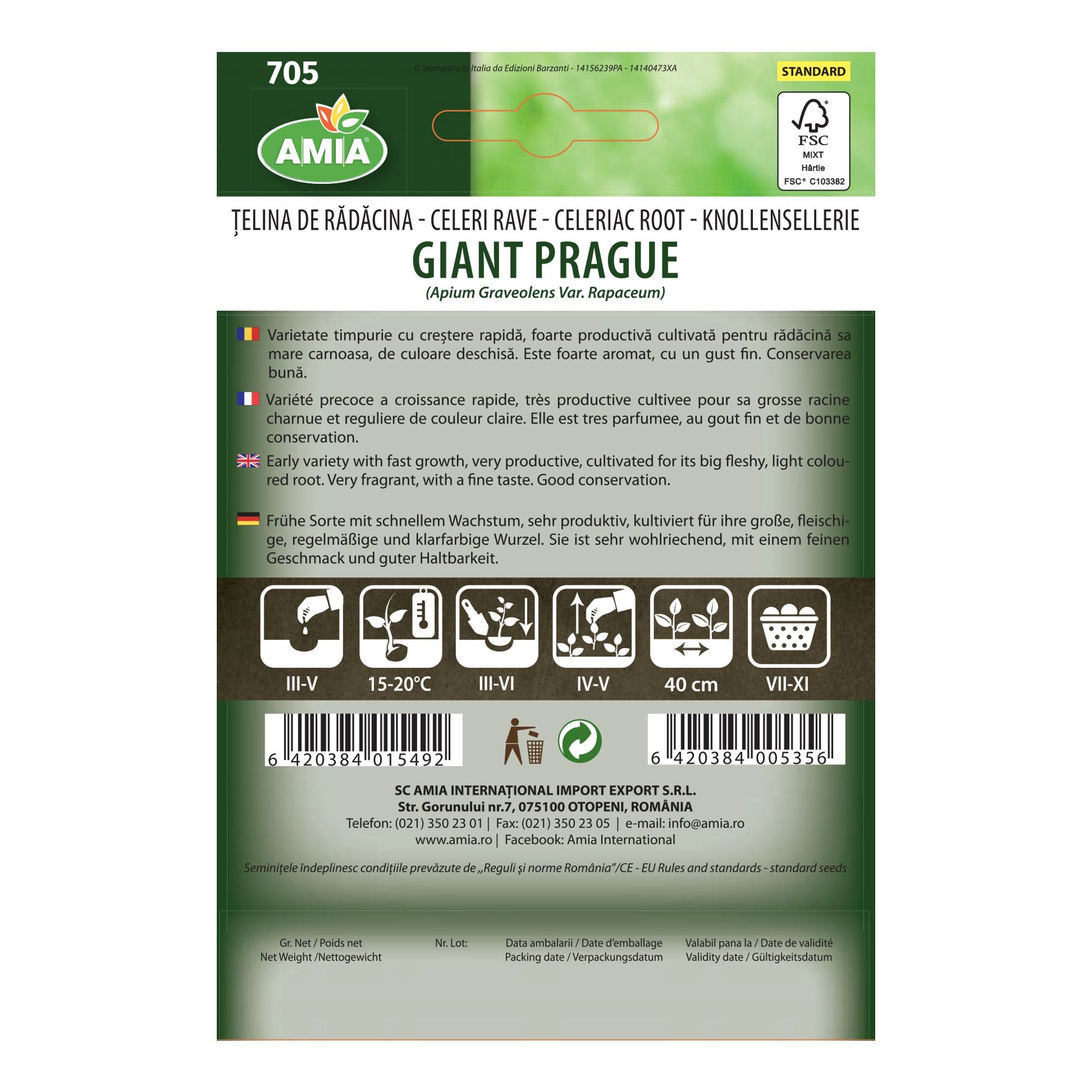 Seminte legume, telina radacina Giant Prague, Amia