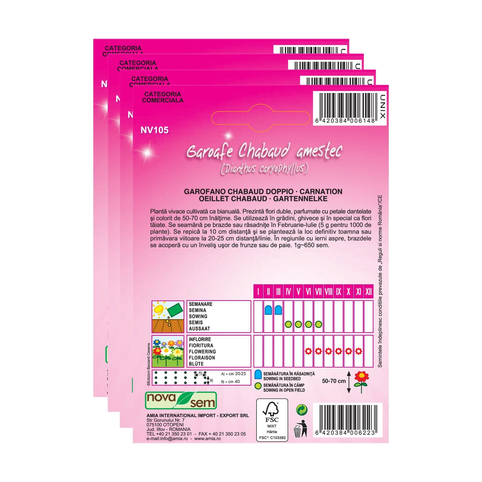 Seminte flori de primavara, Garoafe Chabaud, amestec culori, Novasem