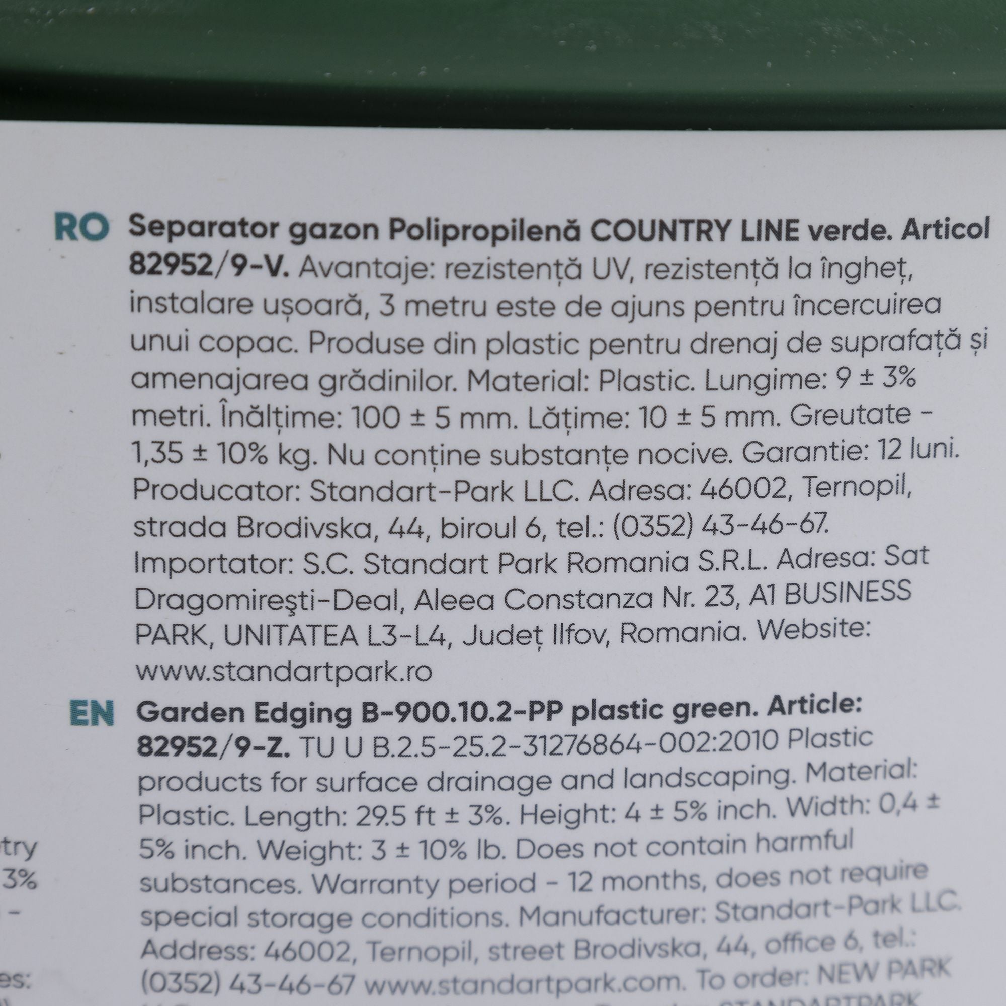Separator gazon Country Line, polietilena, H 10 cm, L 9 m, verde