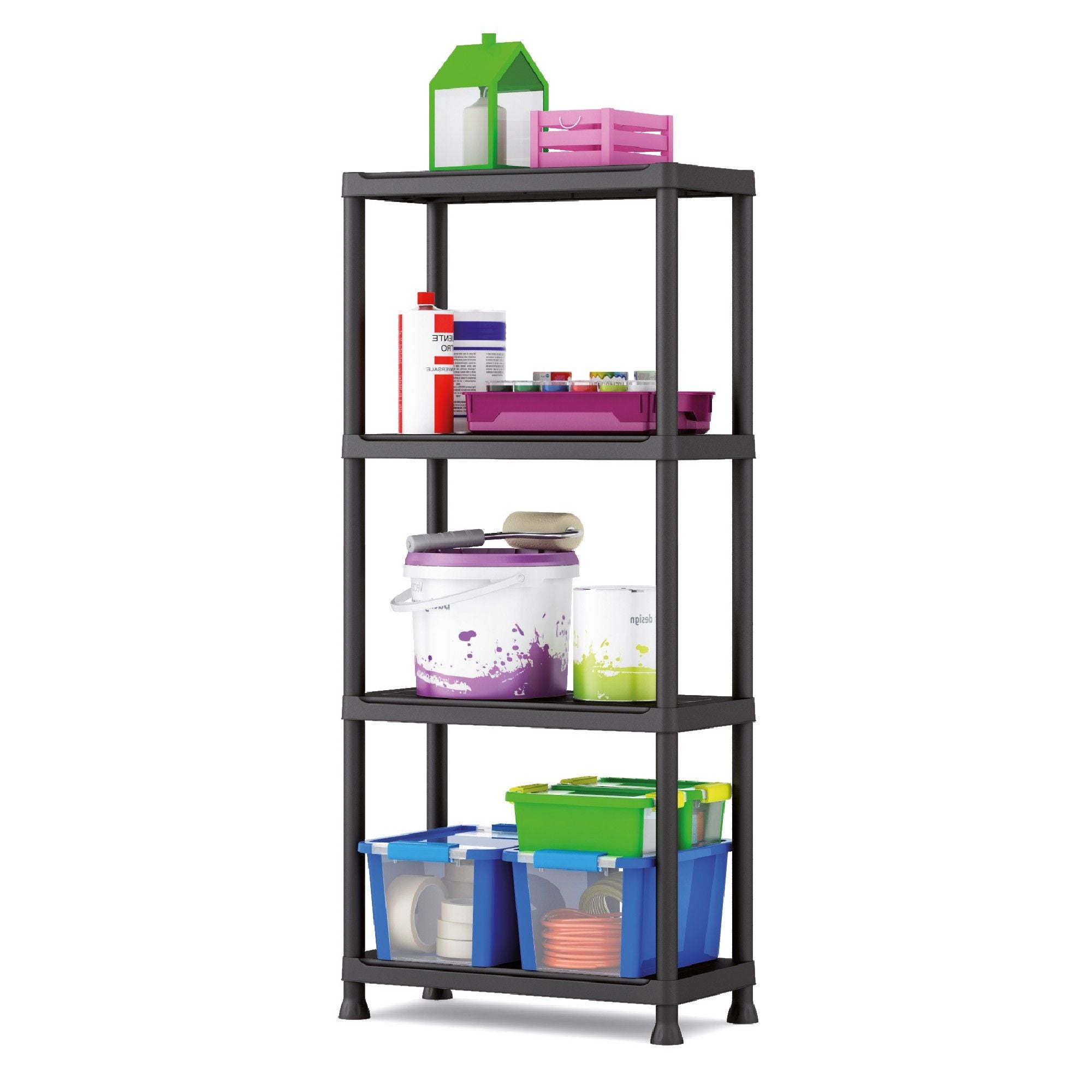 Raft din plastic, pentru depozitare, 4 polite, 135 x 60 x 30 cm, 20 kg ...