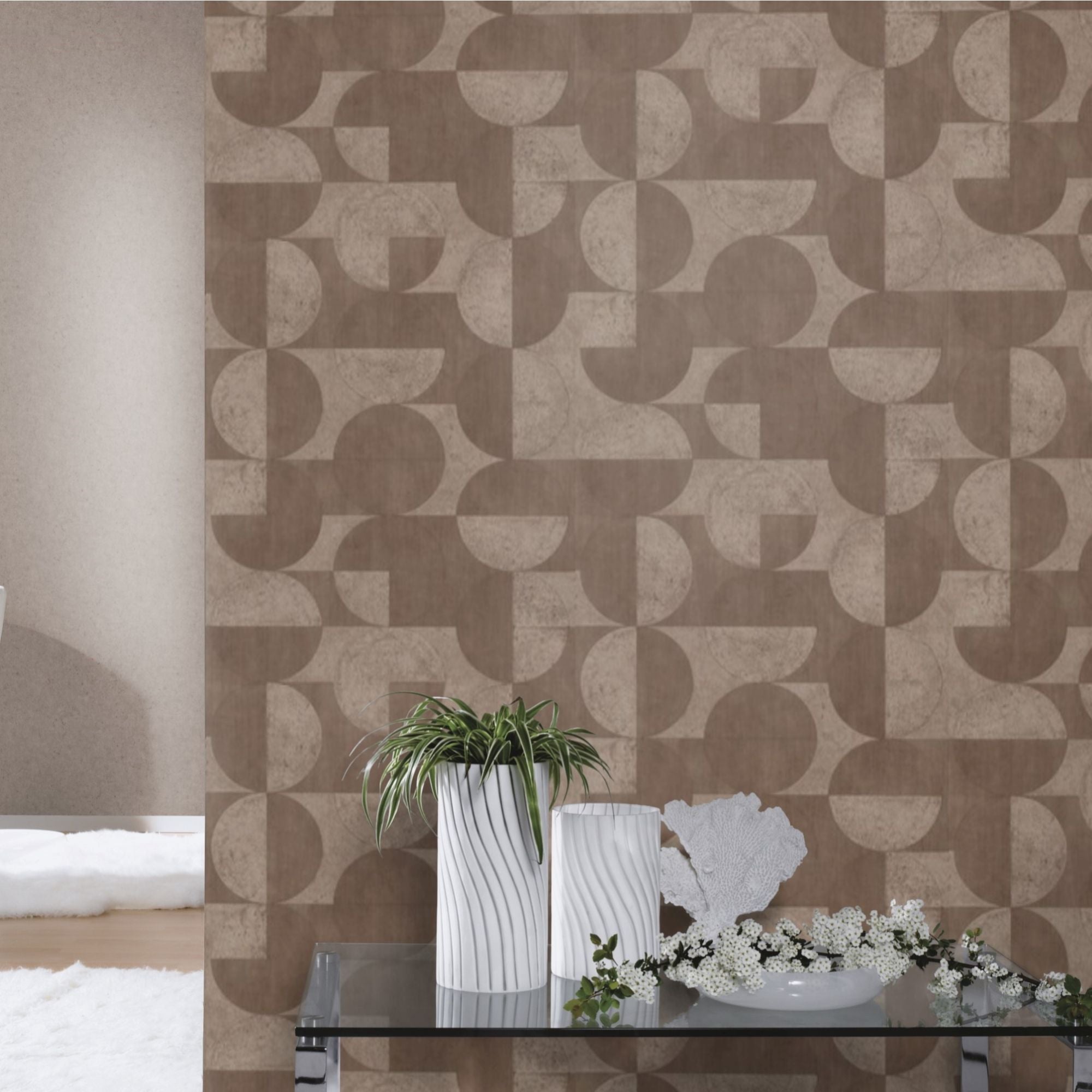 Tapet vinil Concrete, model geometric, maro, rola 10 x 0.53 m