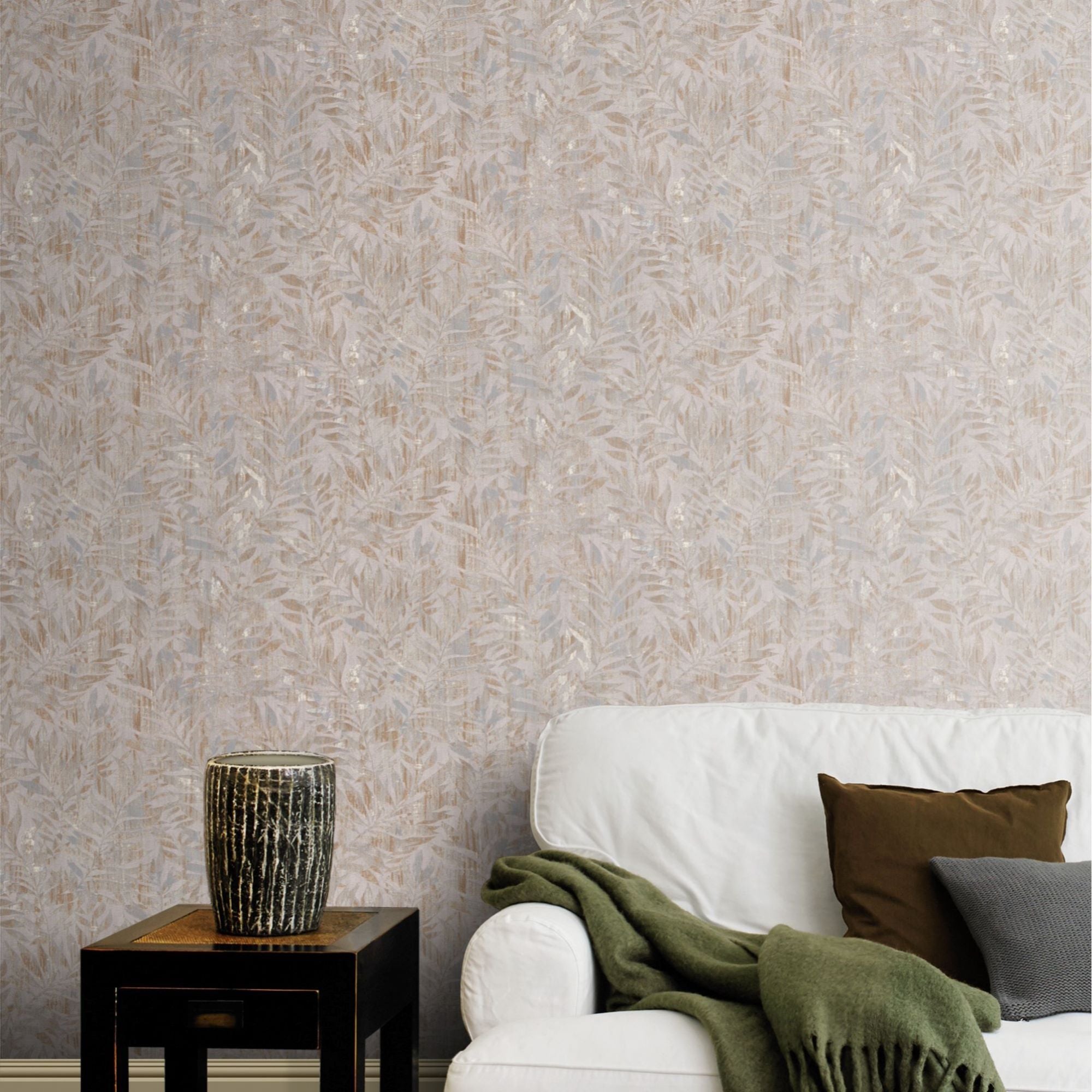 Tapet vinil Barbara, model vegetal, crem-gri, rola 10 x 0.53 m