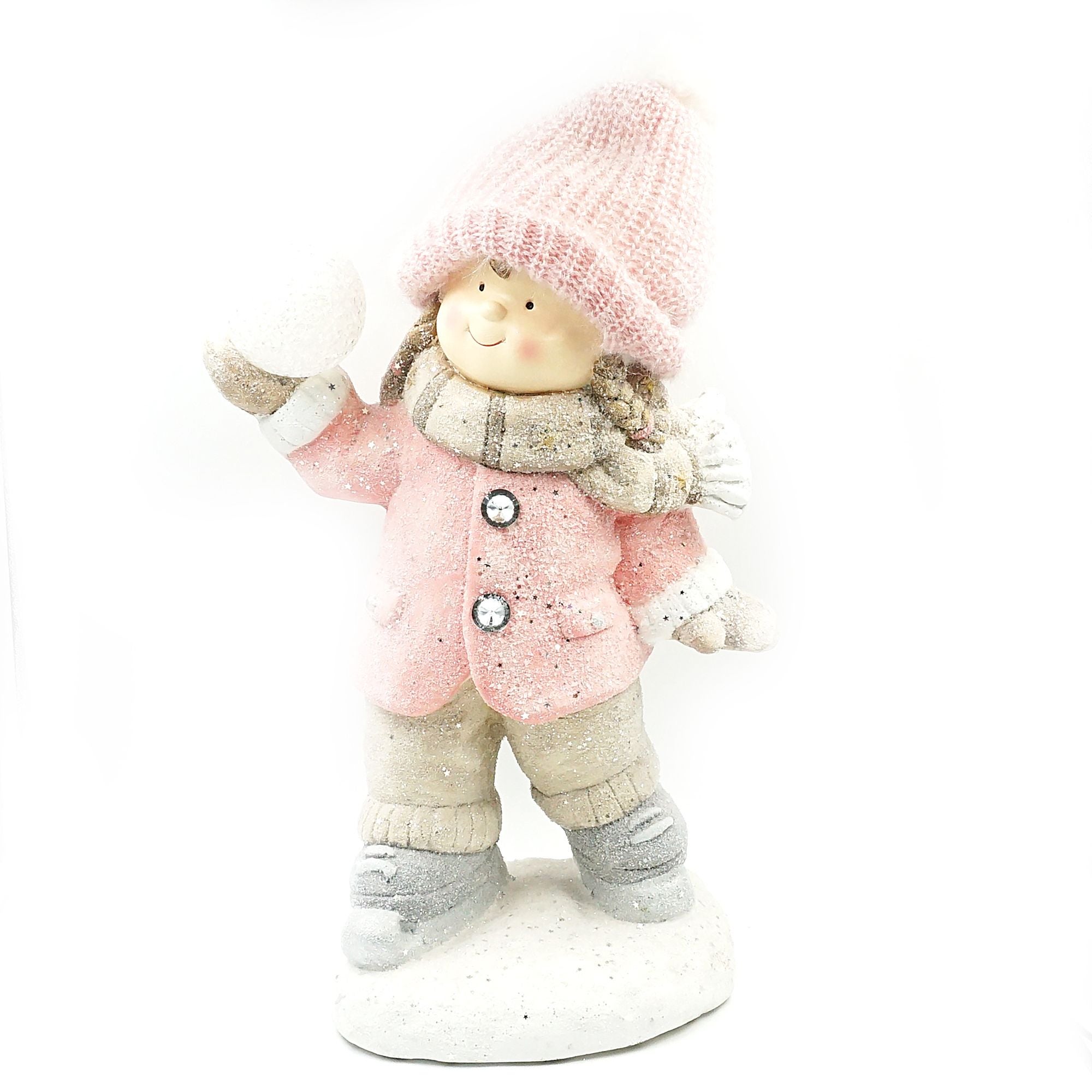 Figurina Craciun, fetita cu bulgare de zapada, cu LED, ceramica ...