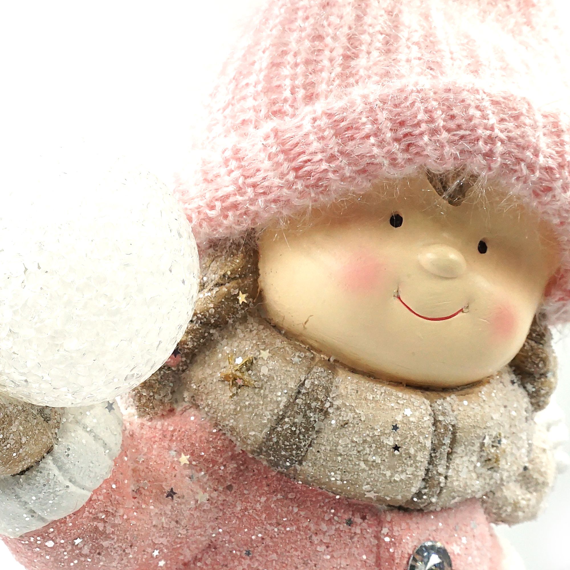 Figurina Craciun, fetita cu bulgare de zapada, cu LED, ceramica ...