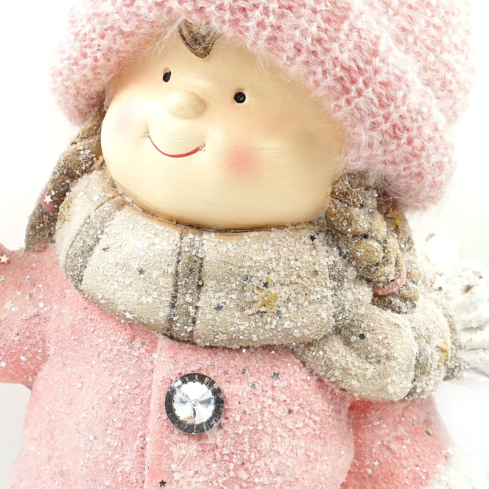 Figurina Craciun, fetita cu bulgare de zapada, cu LED, ceramica ...