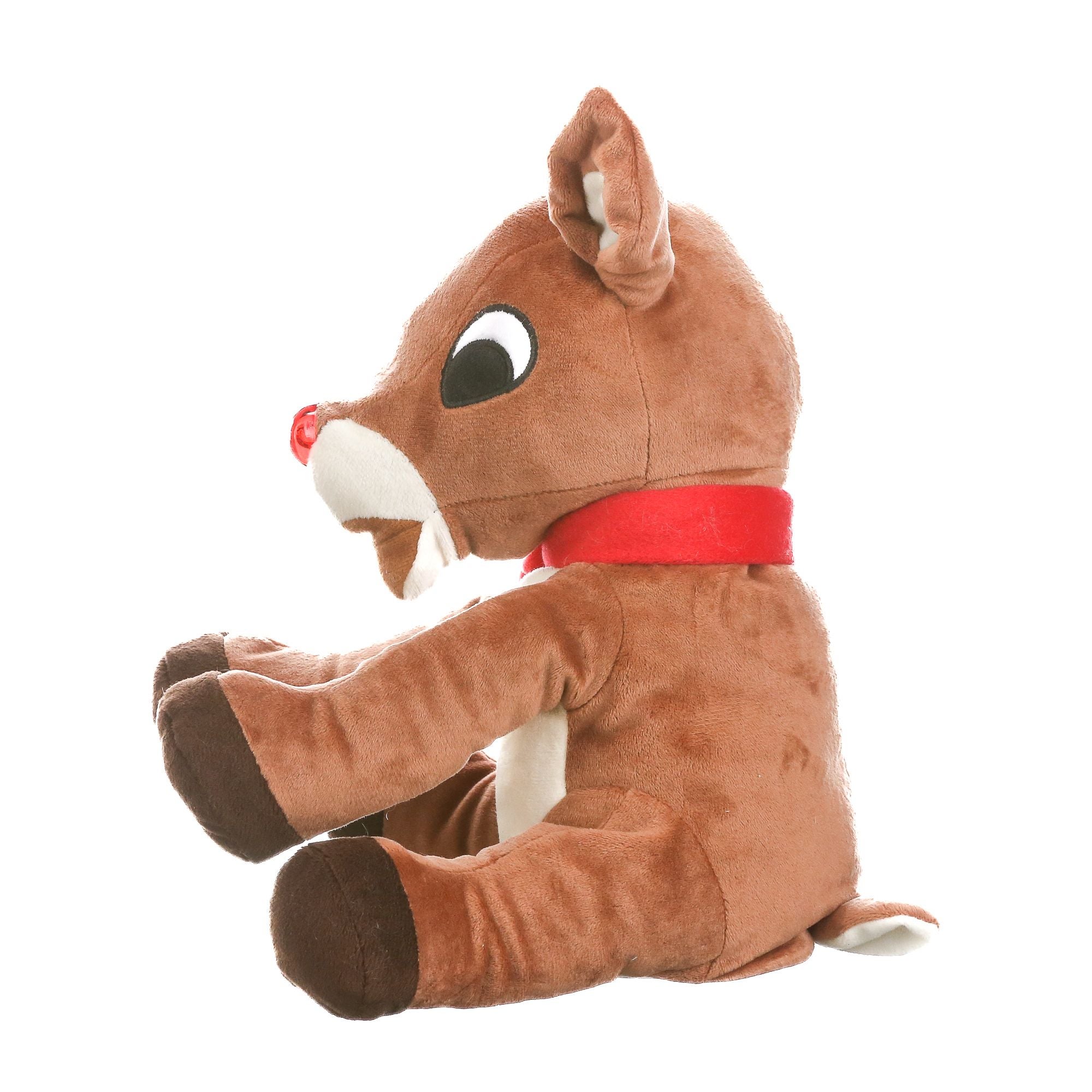 Figurina Craciun, ren cu nas rosu, muzical, poliester, inaltime 28 cm, maro