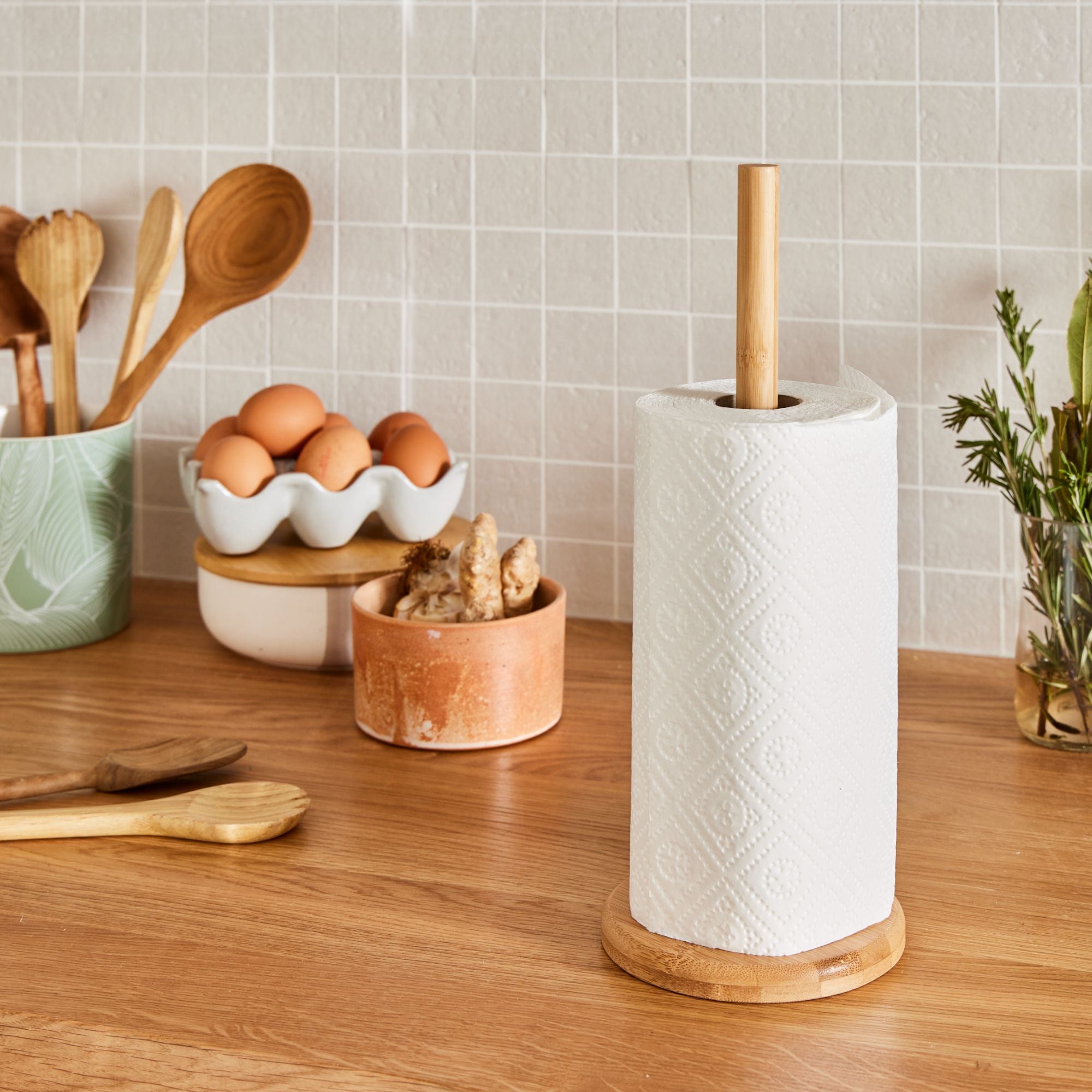 Suport rola hartie, din bambus, Ø 13 x H 33 cm, natur