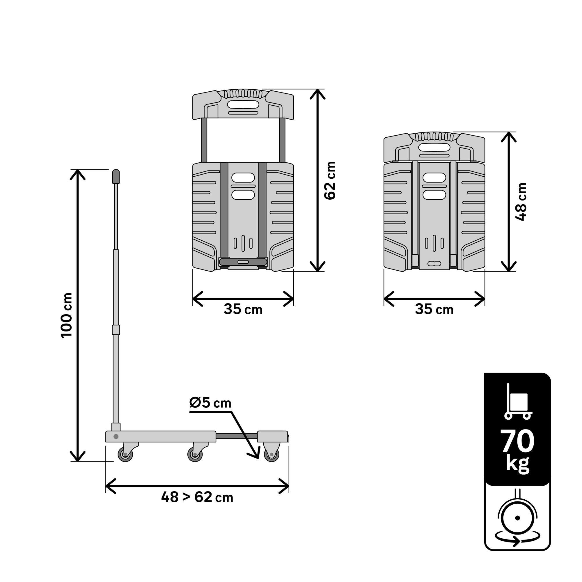 Platforma cu roti Standers, pliabila, otel, 35 x 48 cm, sarcina max 70 kg