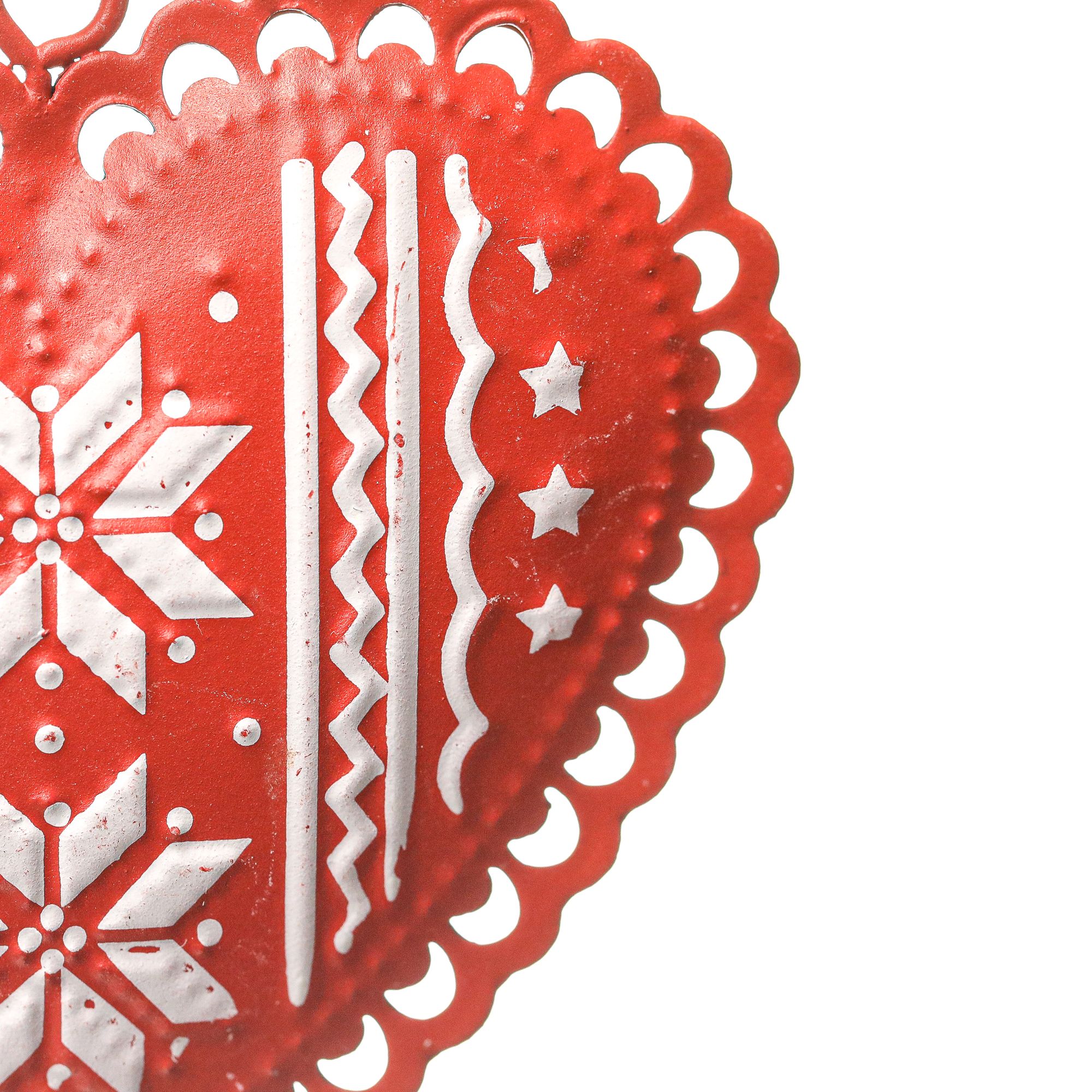 Decoratiune Craciun, pentru brad, model inima, metal, inaltime 9 cm, rosu