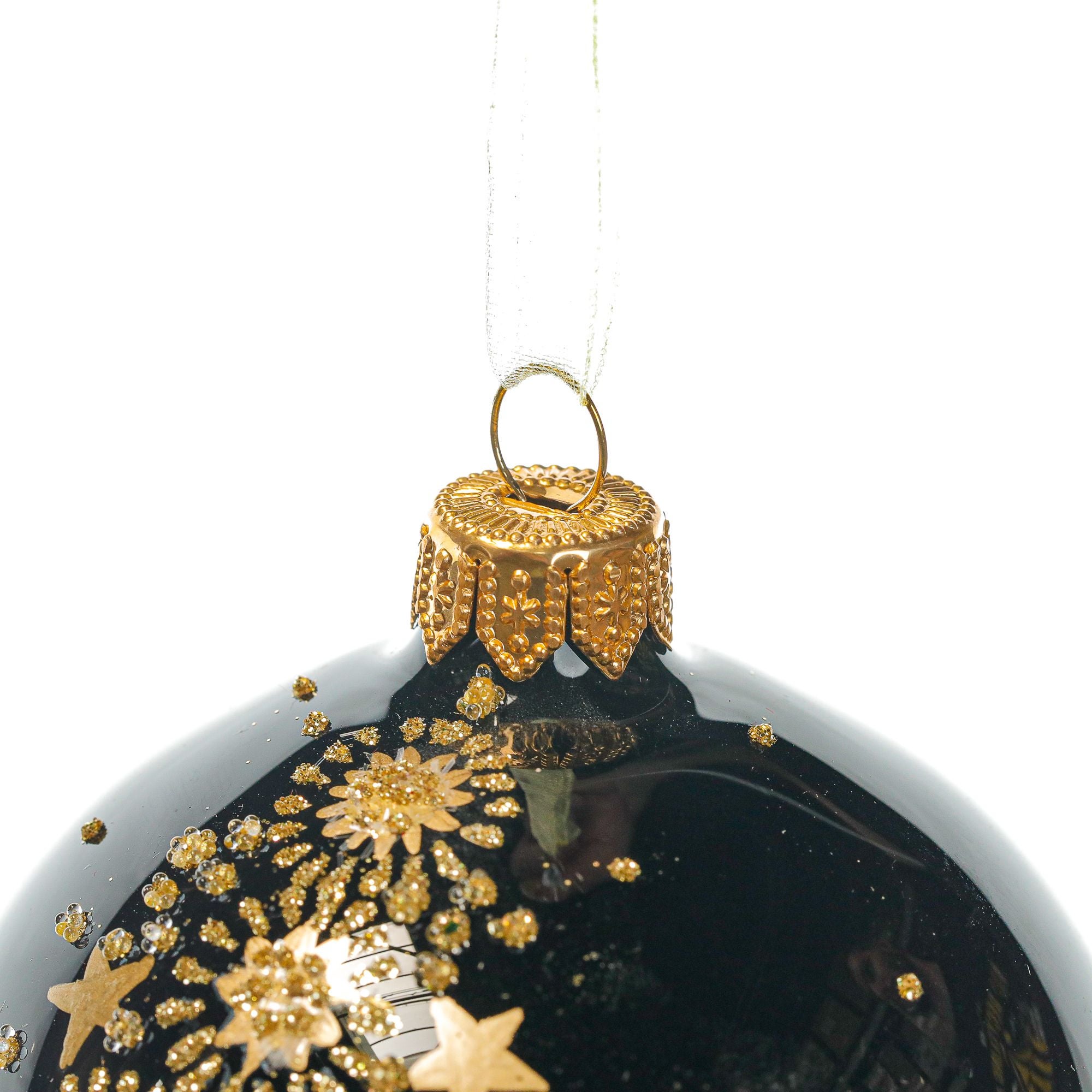 Glob de Craciun, pentru brad, cu design brad, sticla, Ø 8 cm, negru