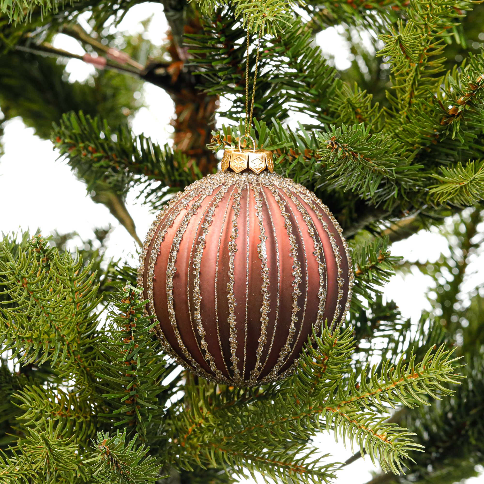 Glob de Craciun, pentru brad, cu dungi aurii cu sclipici, sticla, Ø 10 ...