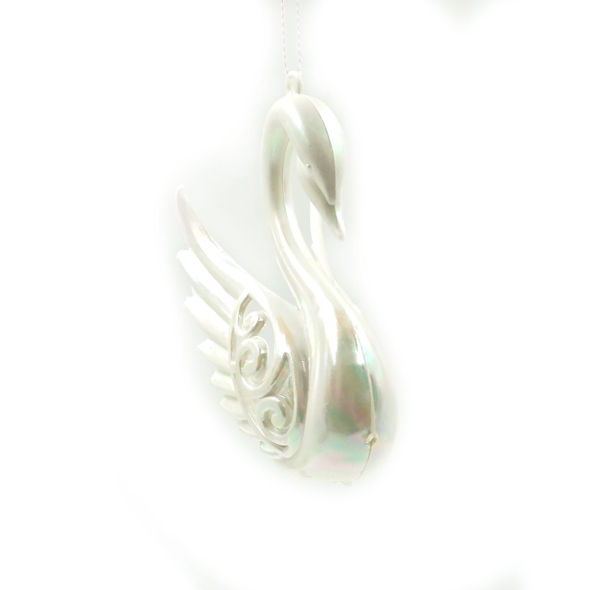 Decoratiune Craciun, pentru brad, model lebada, sidefat, plastic ...