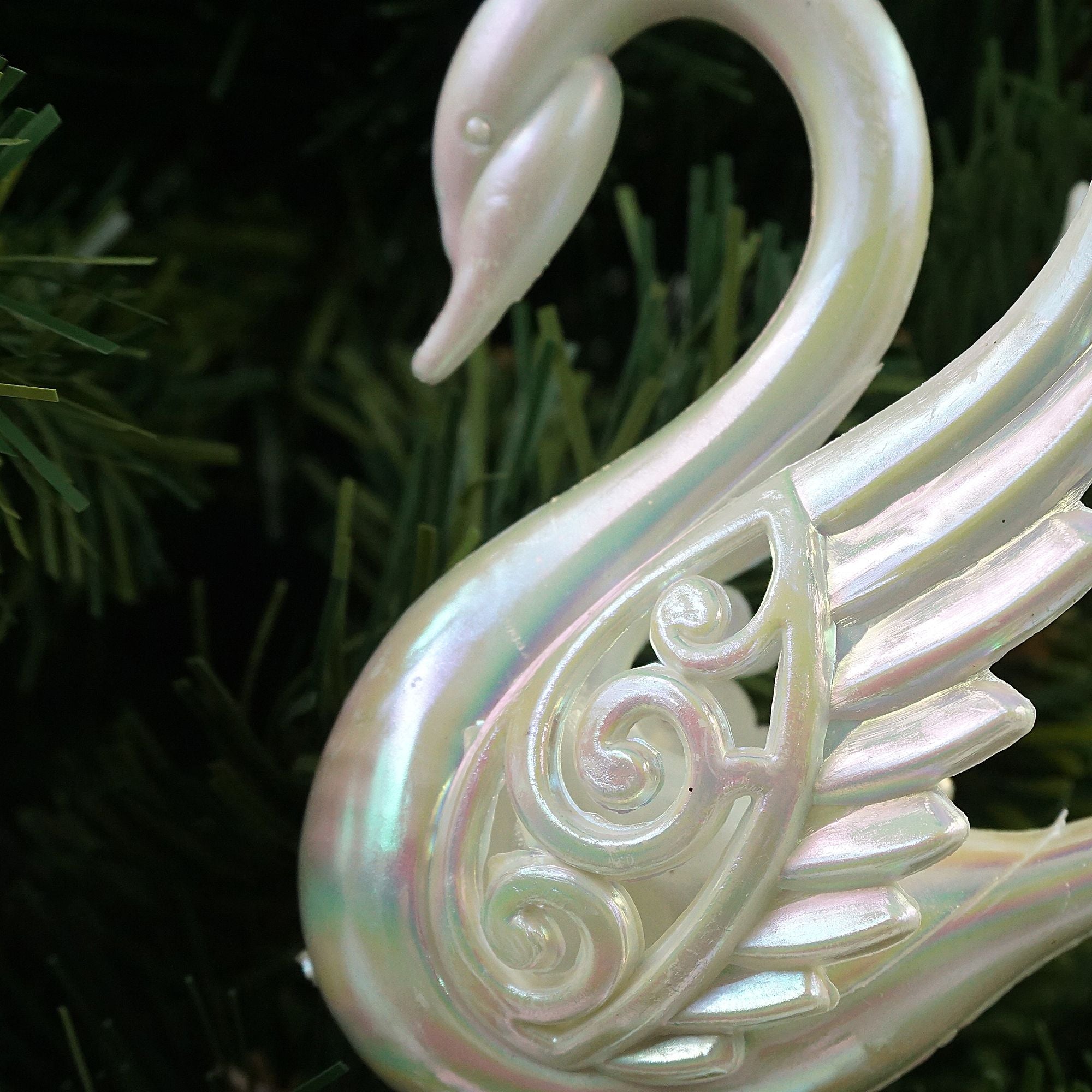 Decoratiune Craciun, pentru brad, model lebada, sidefat, plastic ...