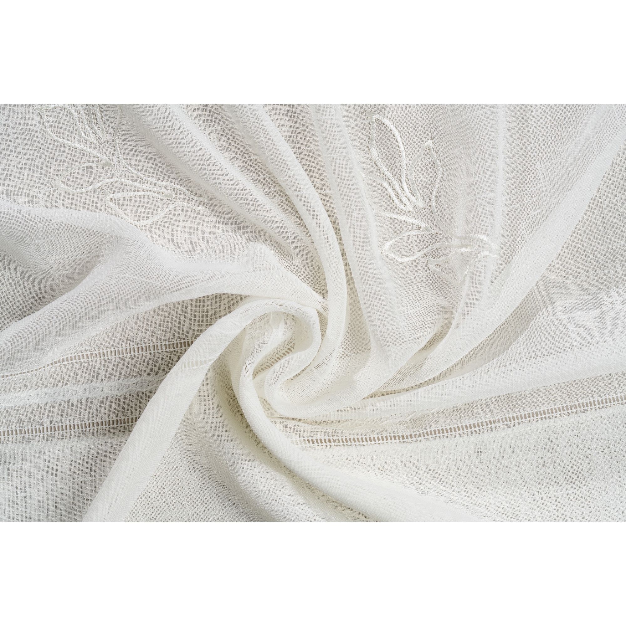Perdea Romantic 140 x 245 cm, model floral/vegetal, cu rejansa, alb