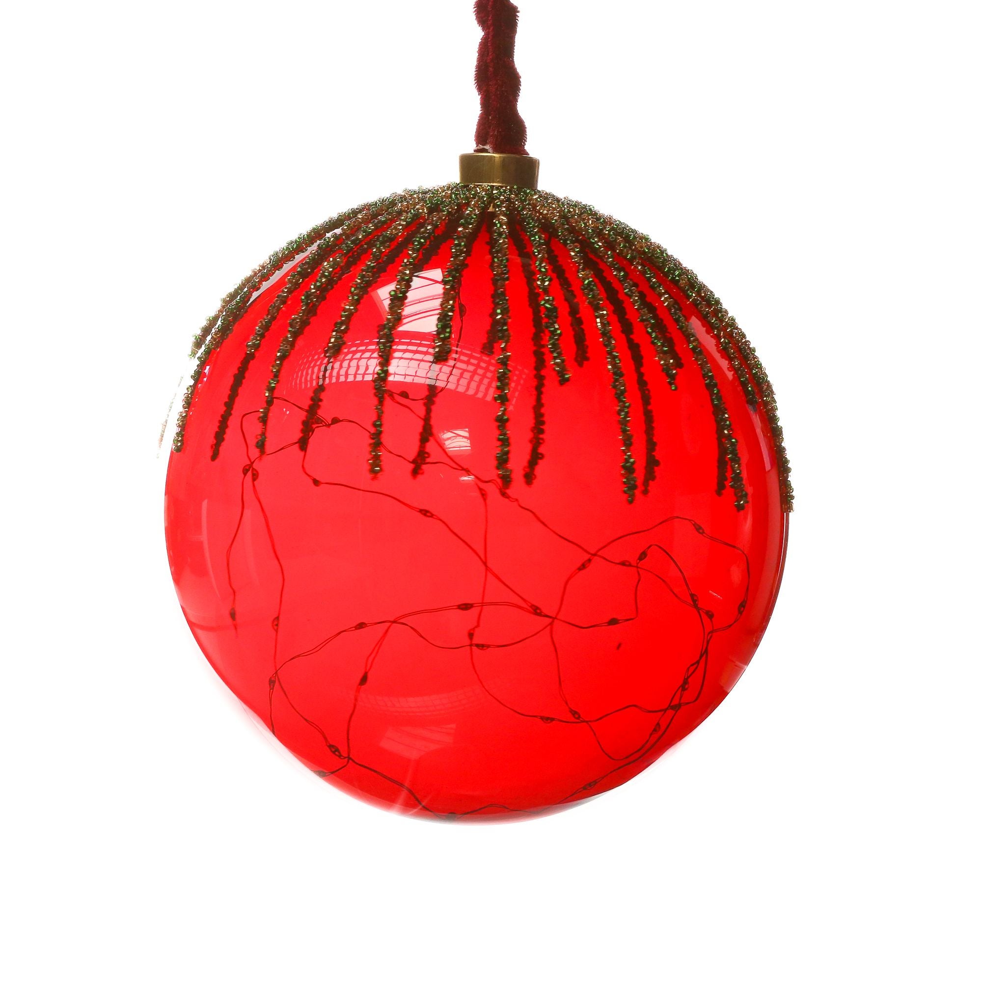 Decoratiune luminoasa, model glob rosu, cu decor, cu 40 micro LED-uri ...