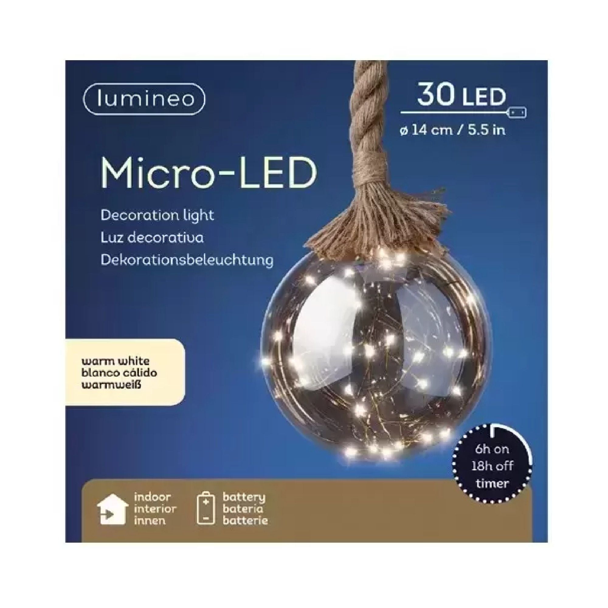 Decoratiune Craciun, model glob, cu sfoara, 30 micro LED-uri, Ø 14 cm ...