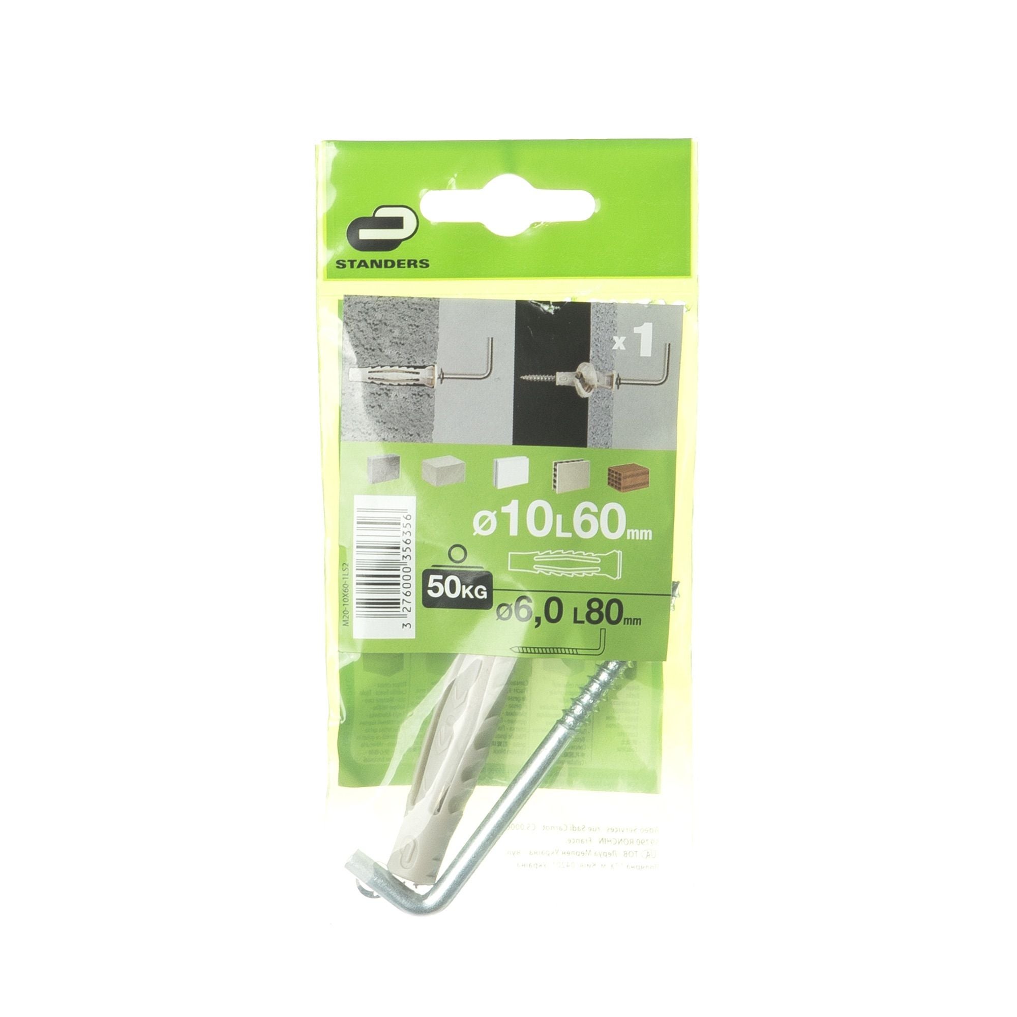 Diblu cu surub tip L, Standers, universal, nailon si otel, Ø 10 x 60 mm