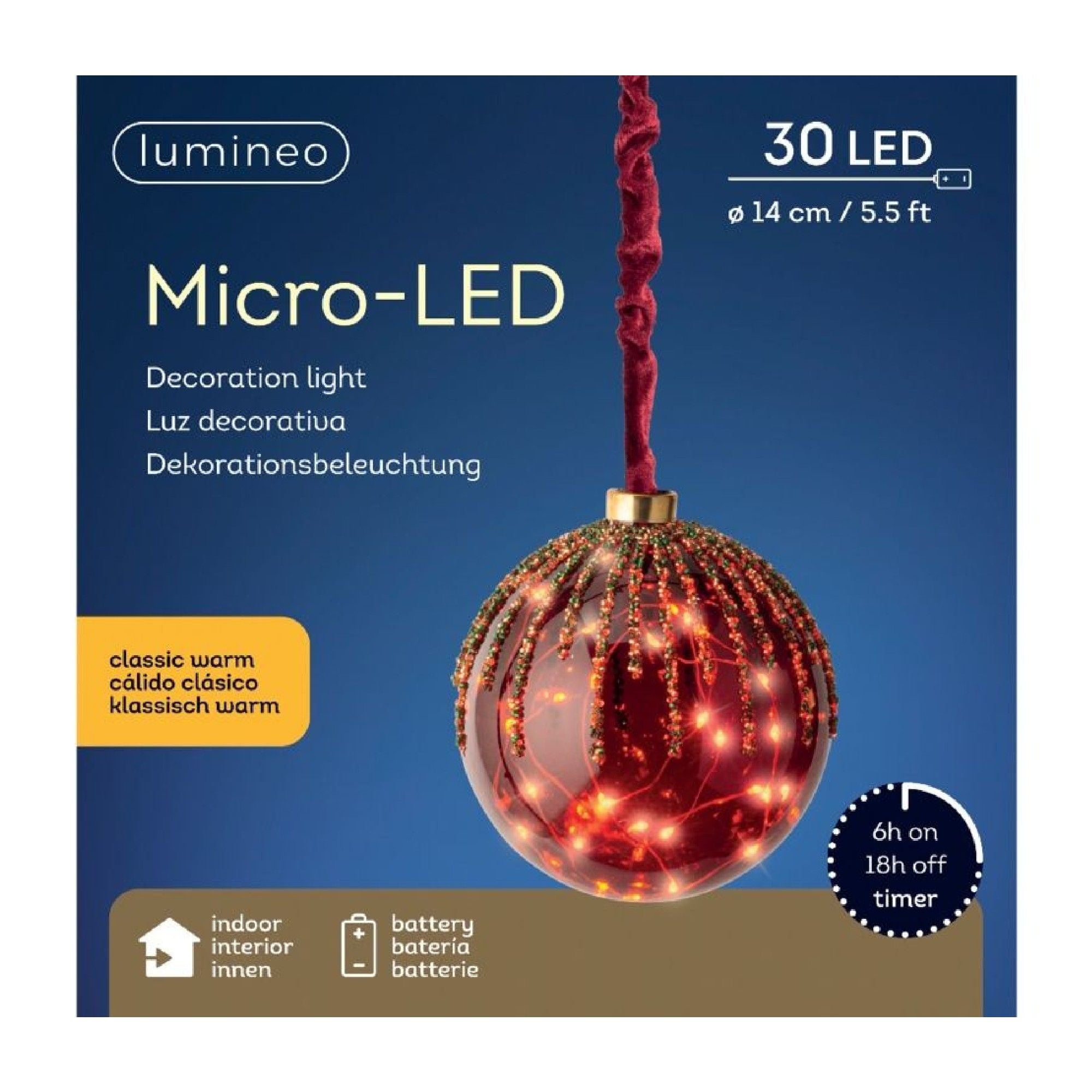Decoratiune luminoasa, model glob rosu, cu decor, cu 30 micro LED-uri ...