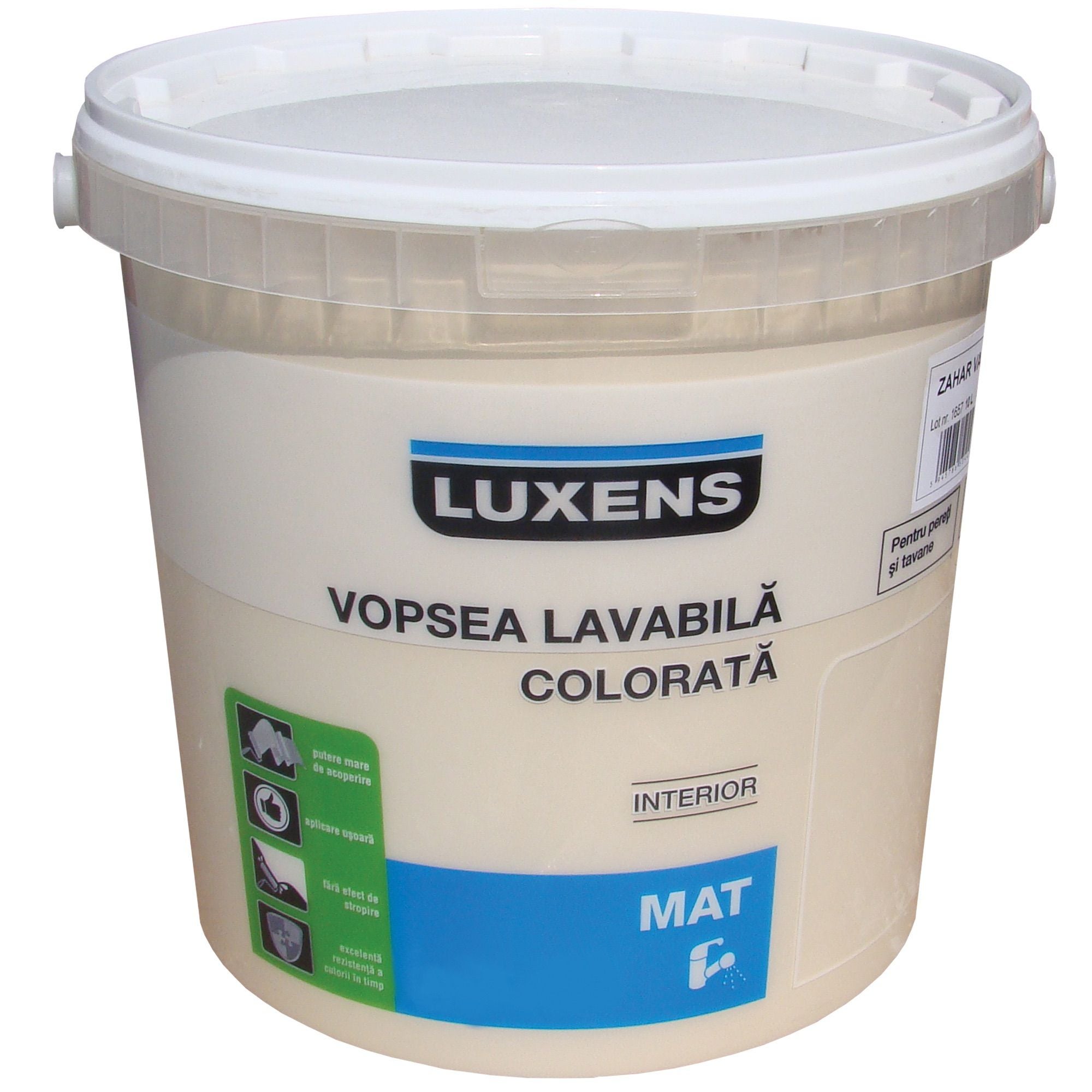 Vopsea lavabila colorata de interior 10 l, mata, Luxens Zahar Vanilat
