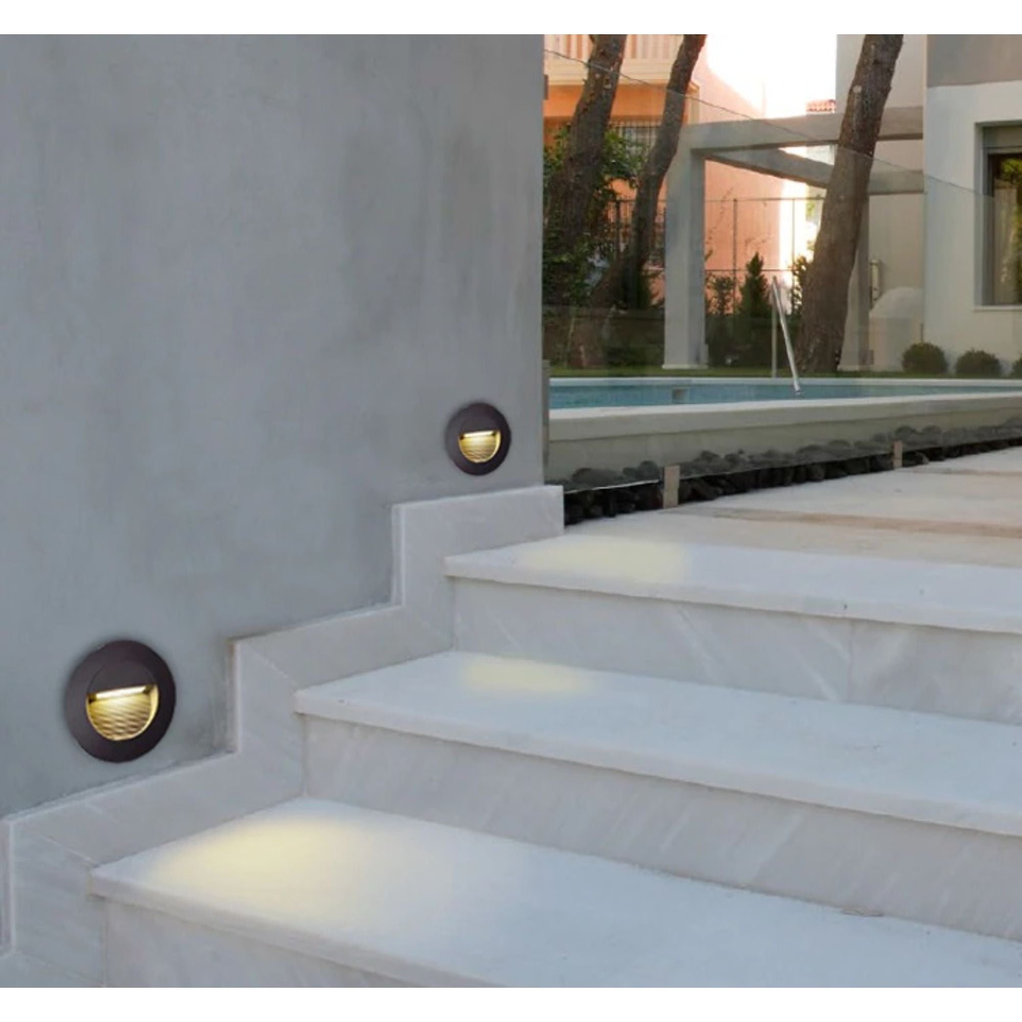 Spot LED incastrat pentru scara, 2 W, lumina calda, IP65, rotund, negru
