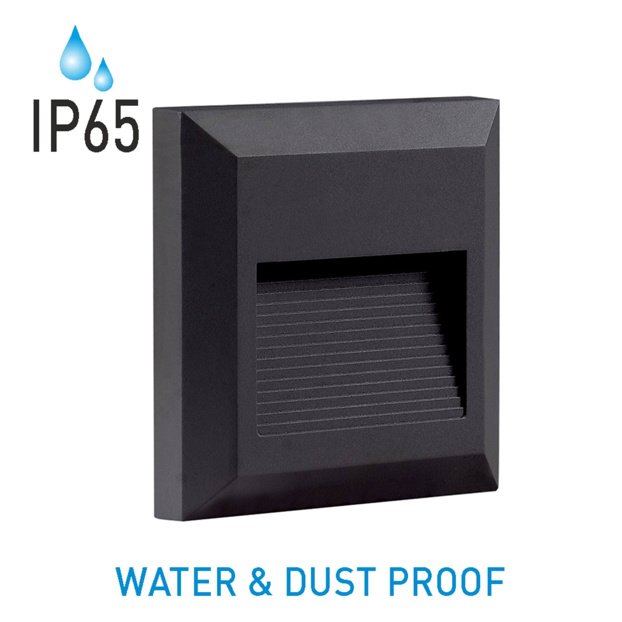 Spot LED incastrat pentru scara, 2 W, lumina calda, IP65, patrat, negru