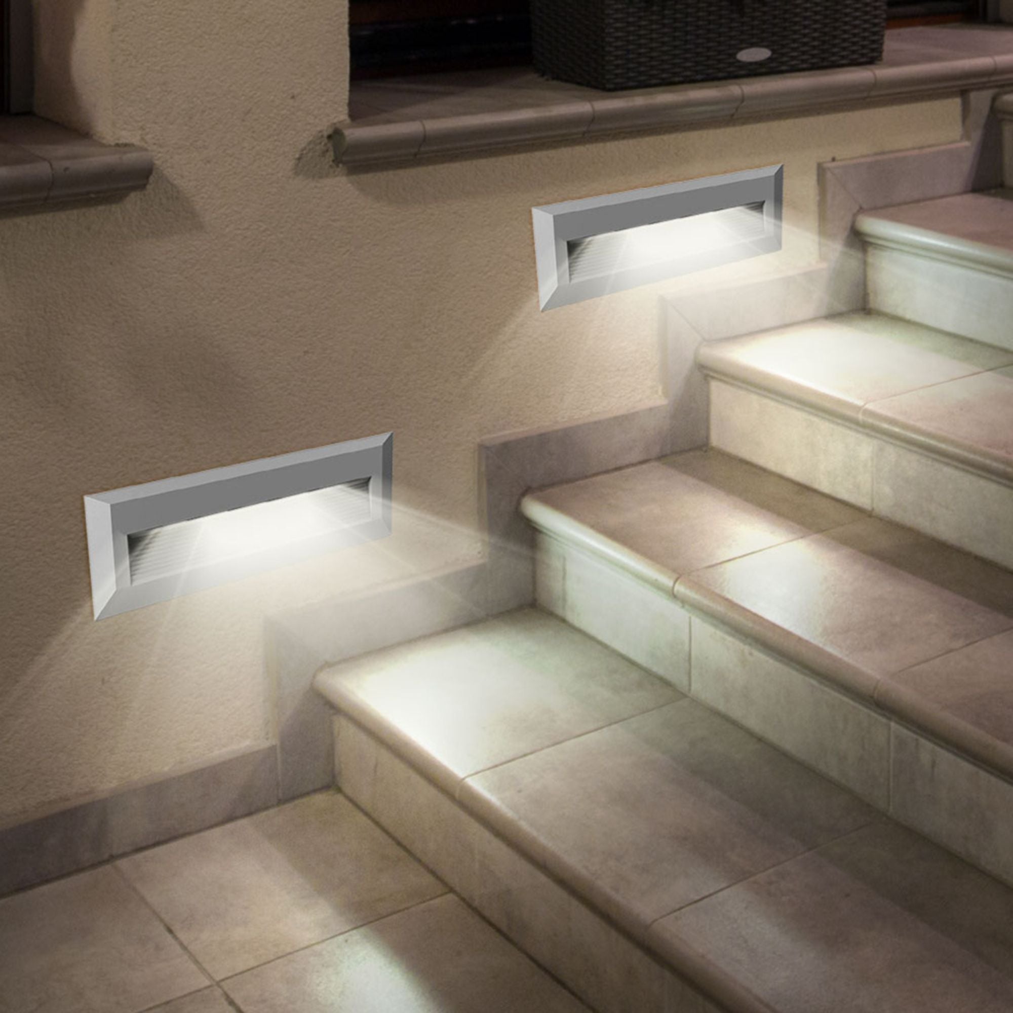 Spot LED incastrat pentru scara, 3 W, lumina neutra, IP65, dreptunghi, alb