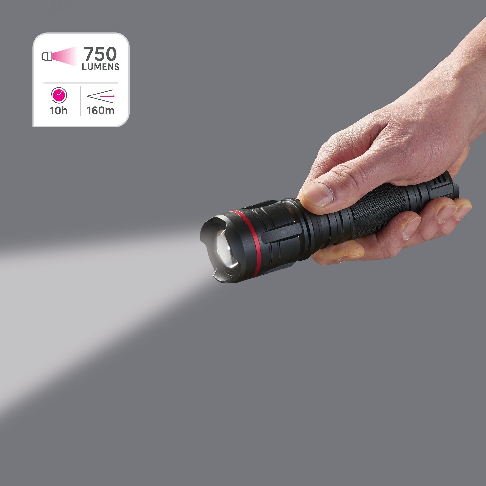 Lanterna LED Lexman, 2500 lm, aluminiu, cu functie zoom, negru